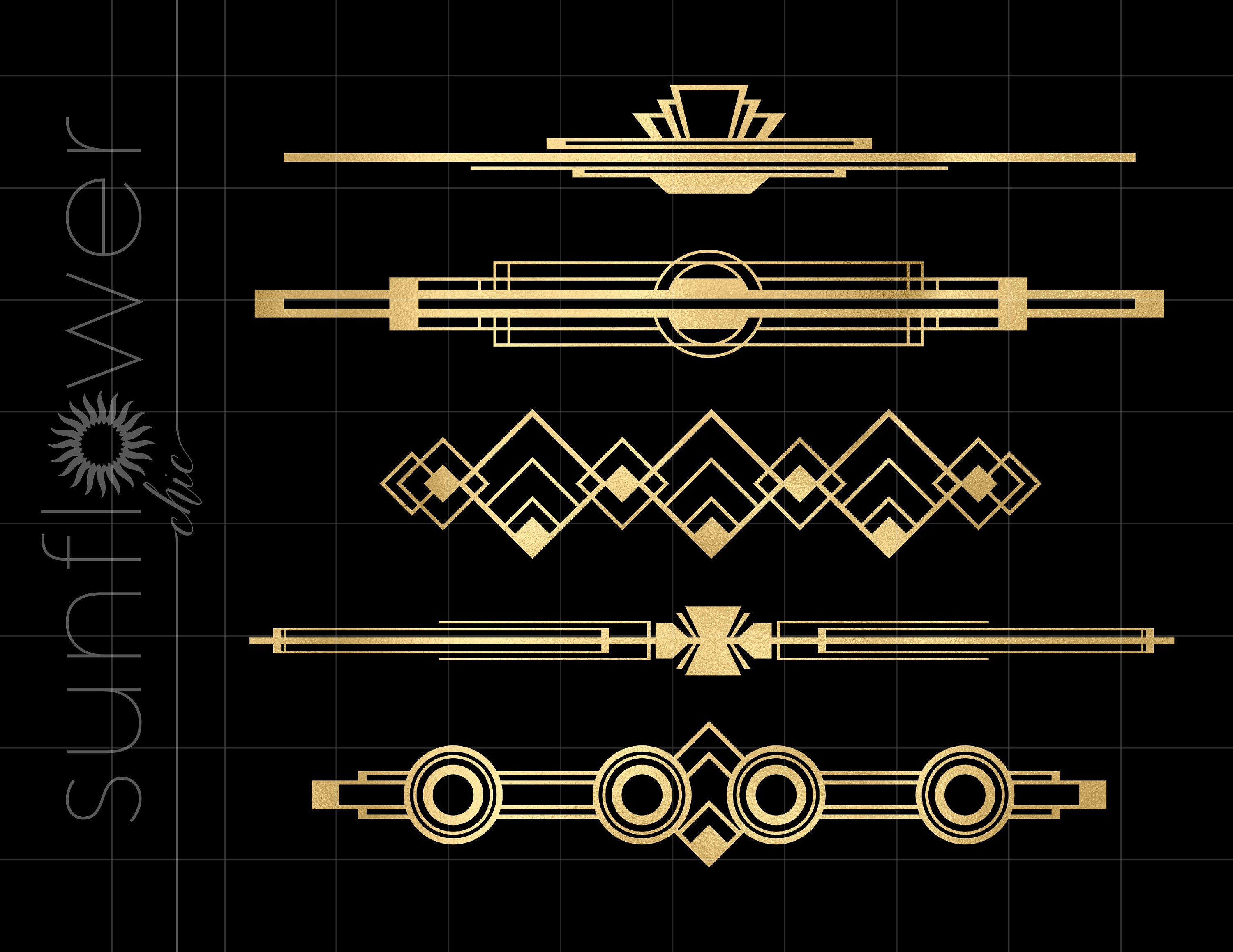 Gold Art Deco Headers Png Svg Clipart Downloads | Gold Foil Art Deco ...