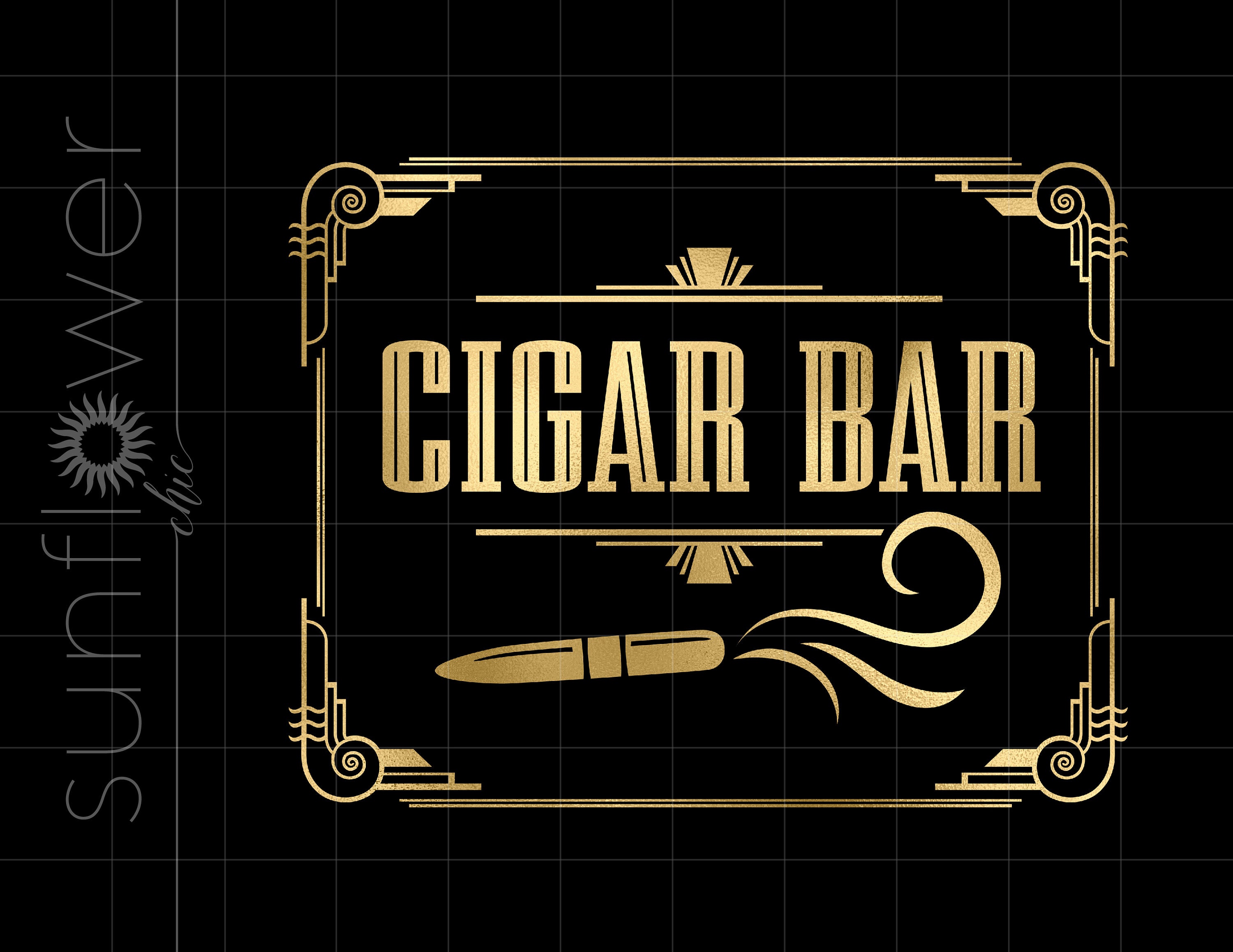 Gold Art Deco Cigar Bar Png Downloads Gold Foil Gatsby Cigar Bar Sign ...