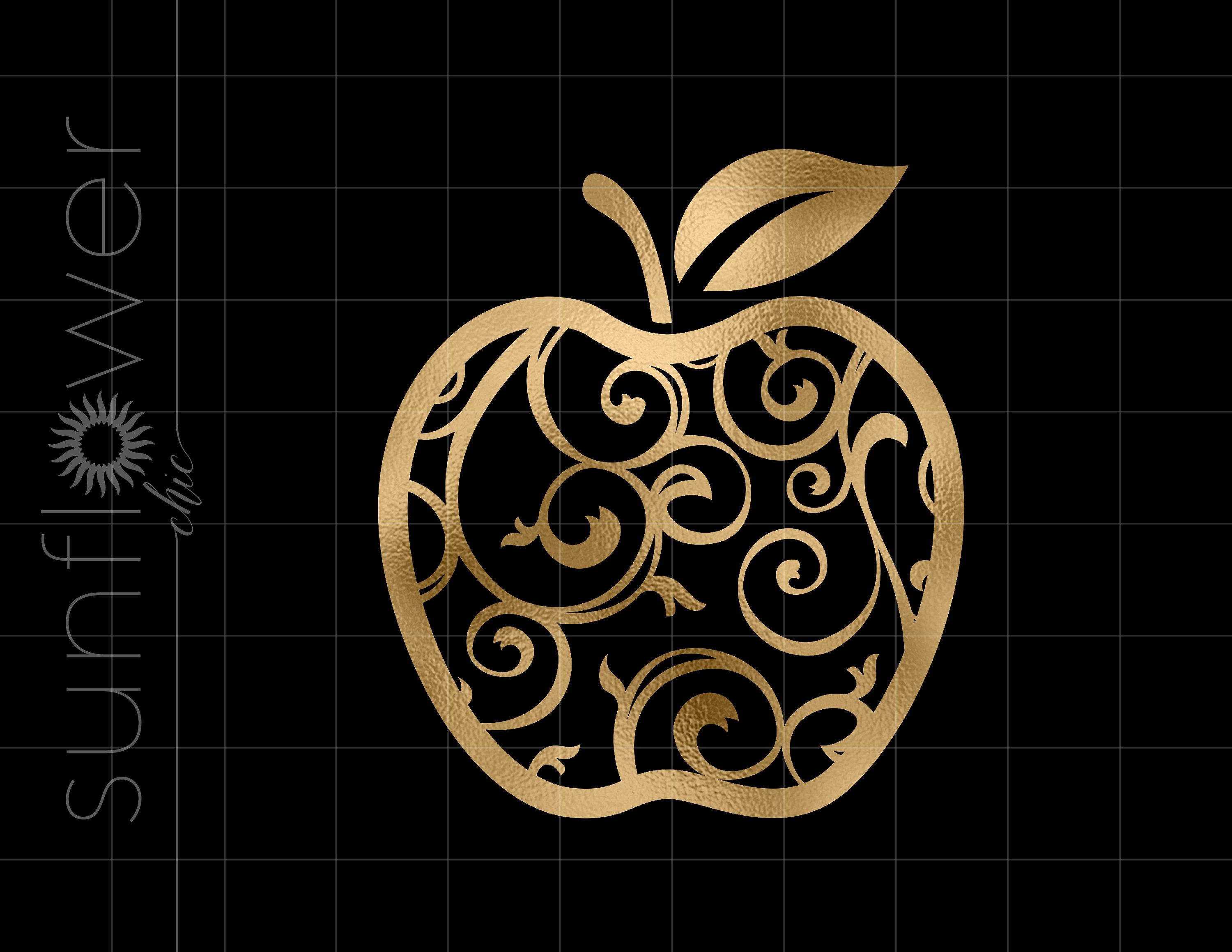 Gold Apple Png Svg Downloads Gold Foil Filigree Apple Cricut Cut Files ...