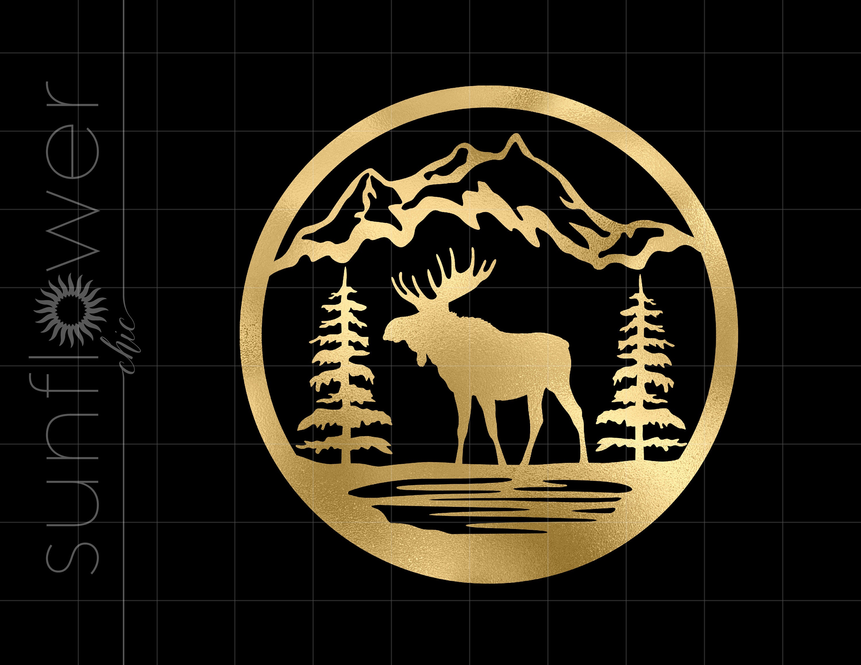 Gold Moose Mountains Png Svg Downloads Gold Foil Mountain Moose Design ...