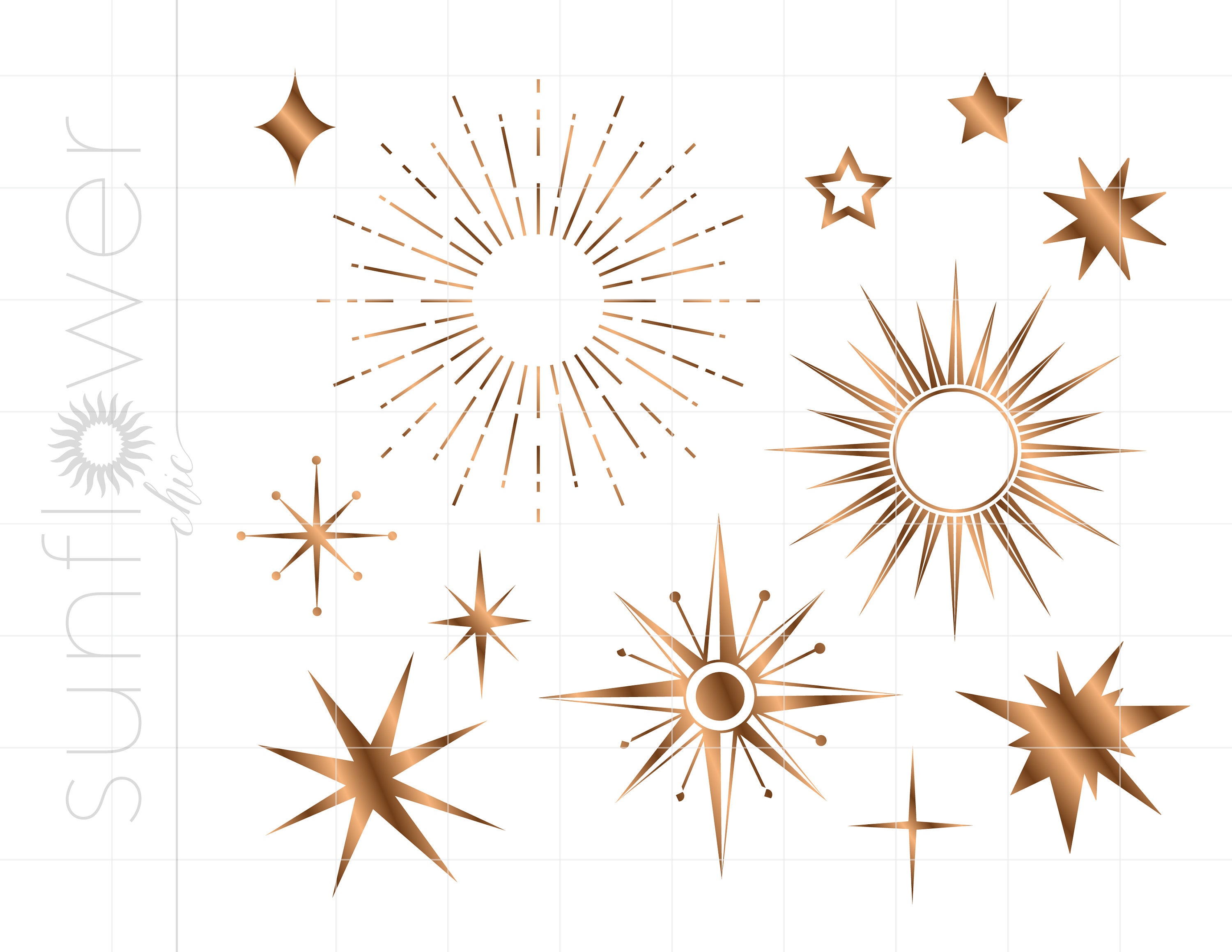 Gold Stars Starbursts Png Svg Dxf Jpg Pdf Downloads Gold Silver Rose ...