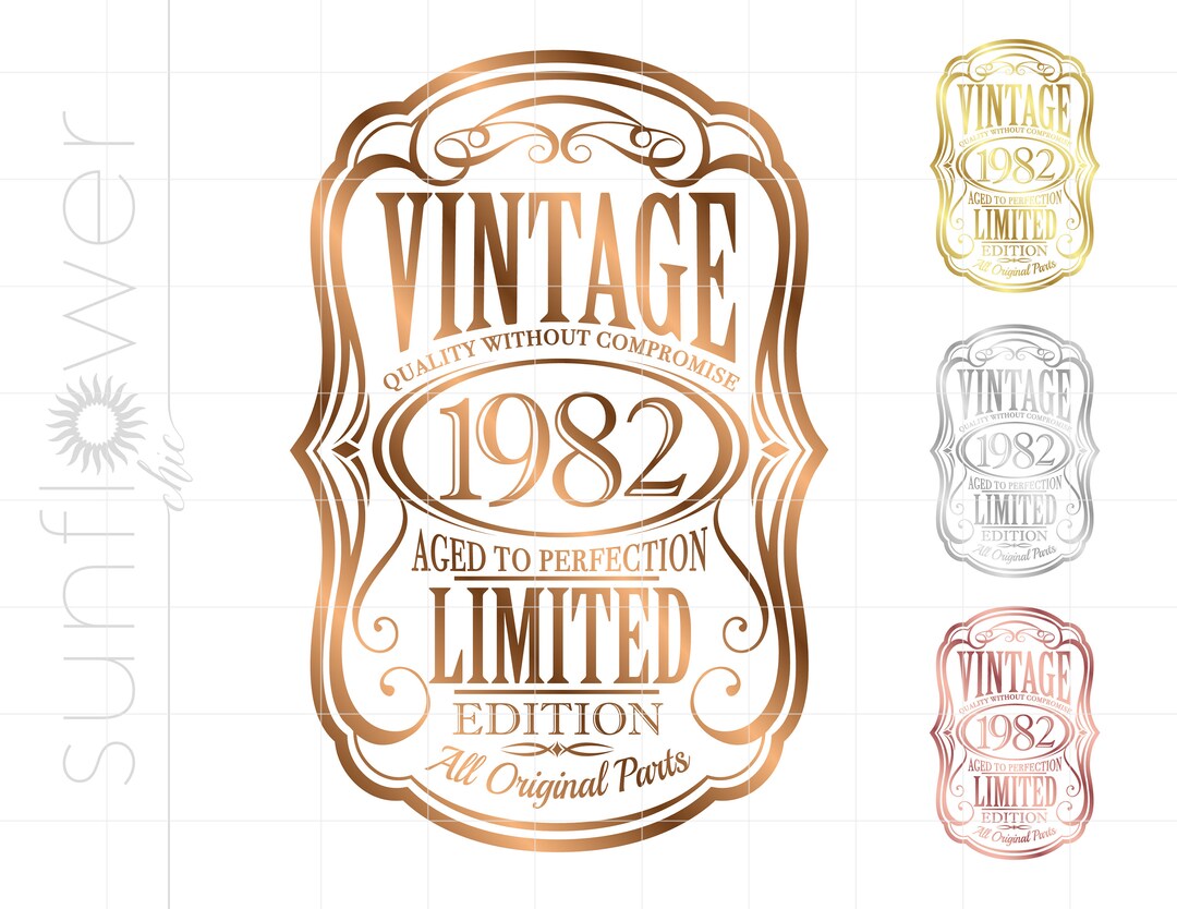 Gold Vintage 1982 Png Svg Dxf Jpg Pdf Downloads Silver Rose - Etsy