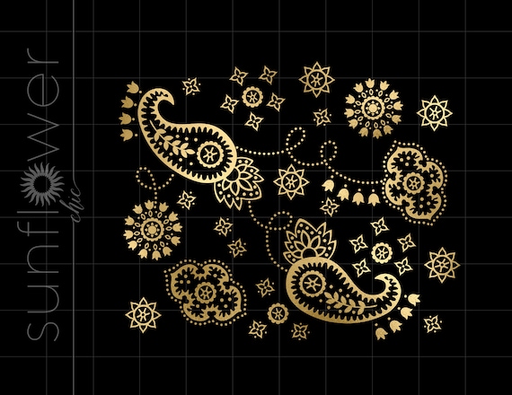 Gold Bandana Pattern Png Downloads Gold Foil Paisley Pattern - Etsy