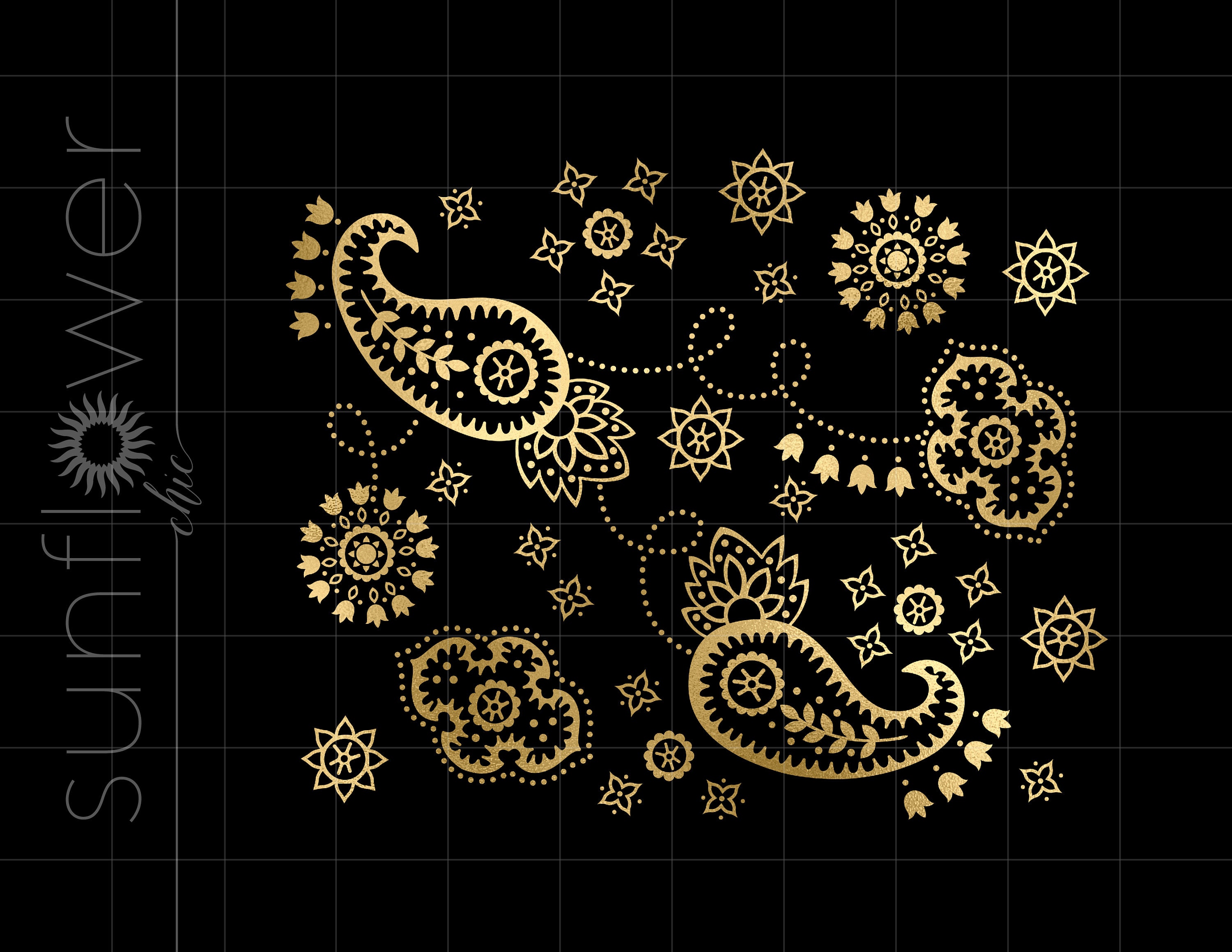 Gold Bandana Pattern Png Downloads | Gold Foil Paisley Pattern Cricut ...