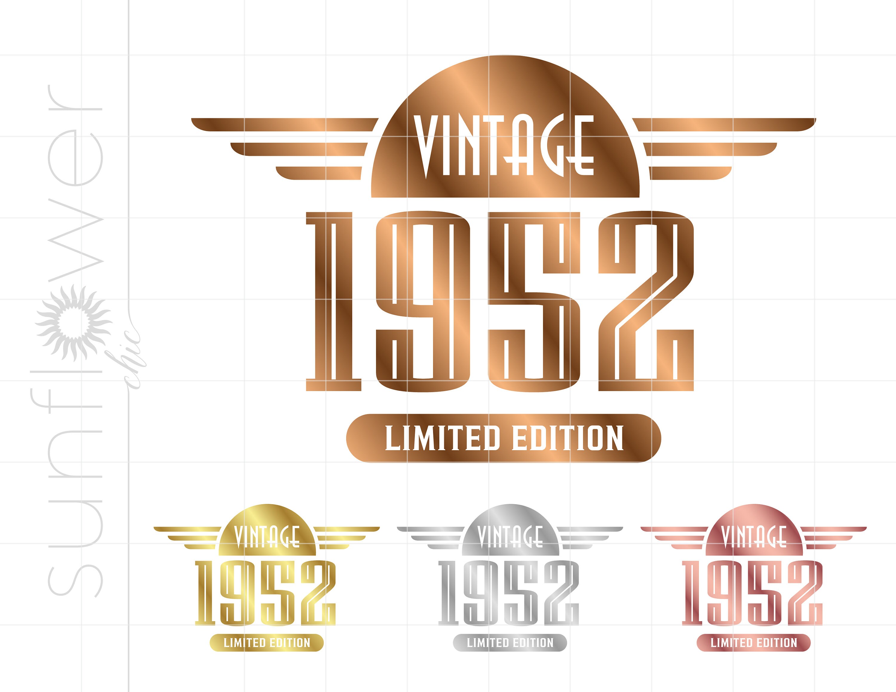 Gold Retro Vintage 1952 Png Svg Dxf Jpg Pdf Downloads Silver Rose Gold ...