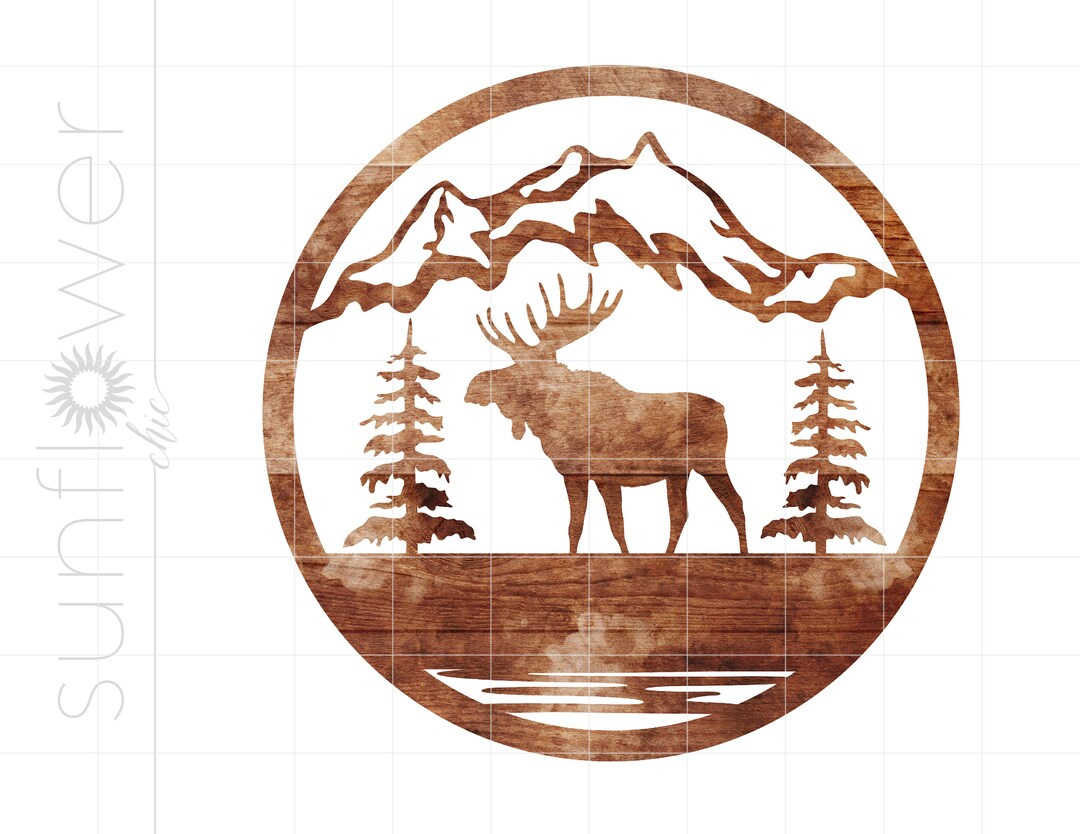 Rustic Moose Art Print and Cut PNG Download Rustic Wood Moose Monogram ...
