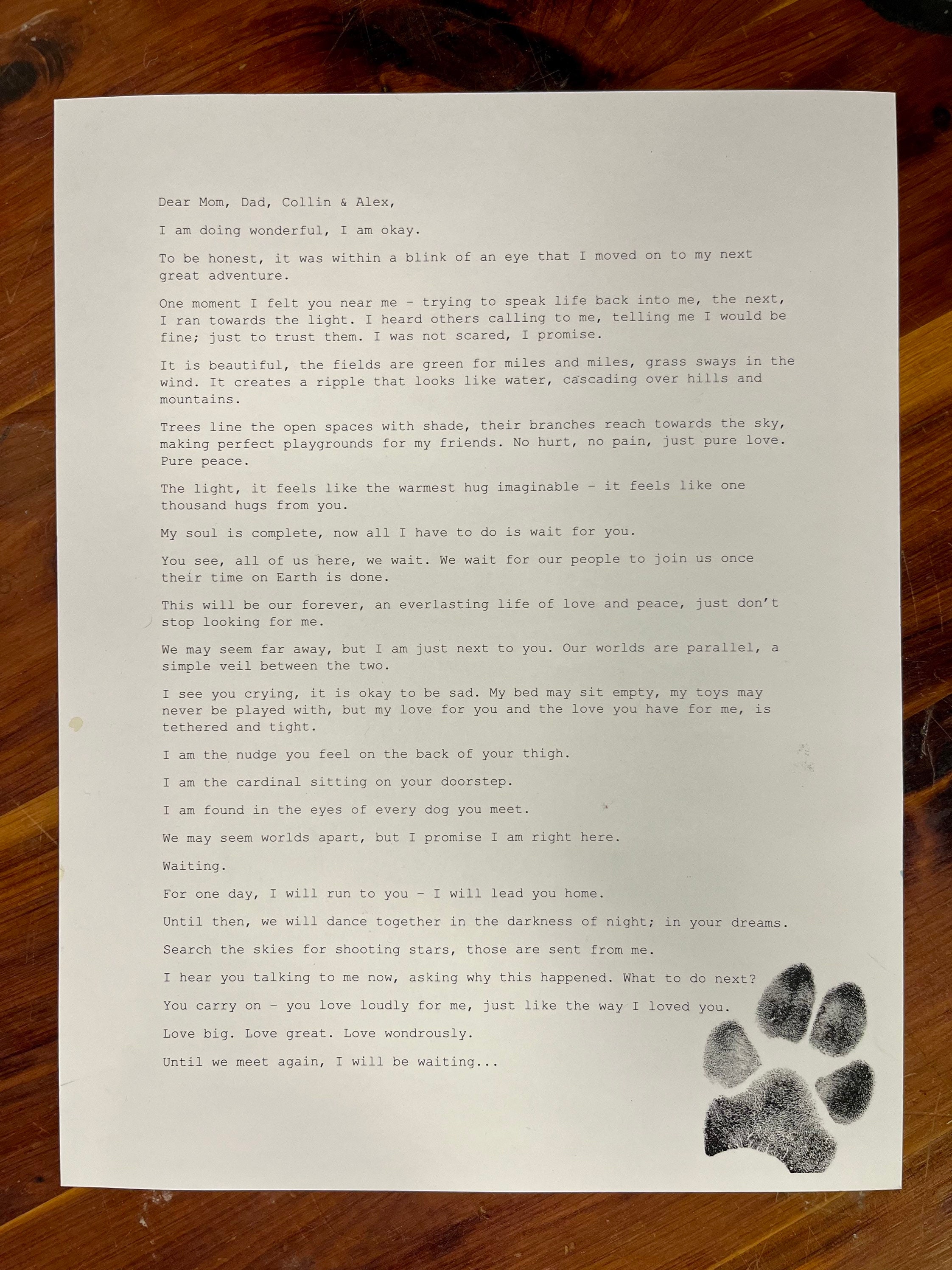 Personalized Memorial Pet Loss Letter From Pet - Etsy