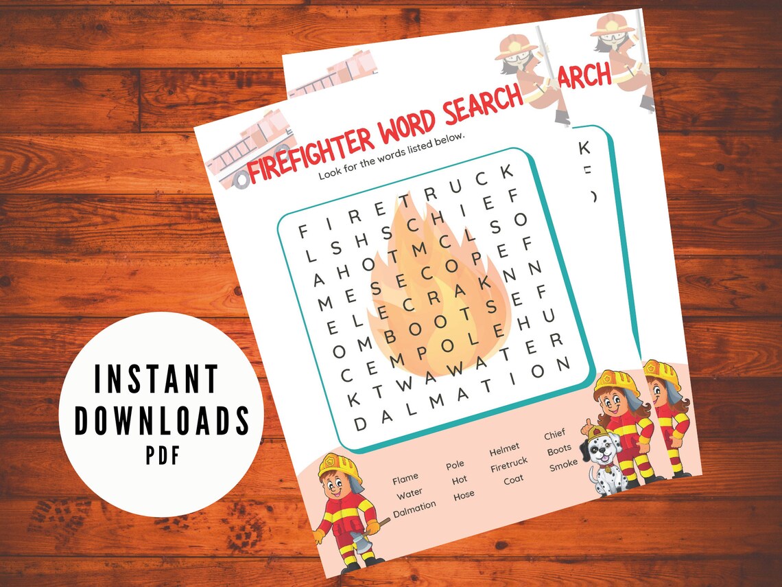 Firefighter Word Search Game. Printable Word Search Game for Birthday's ...