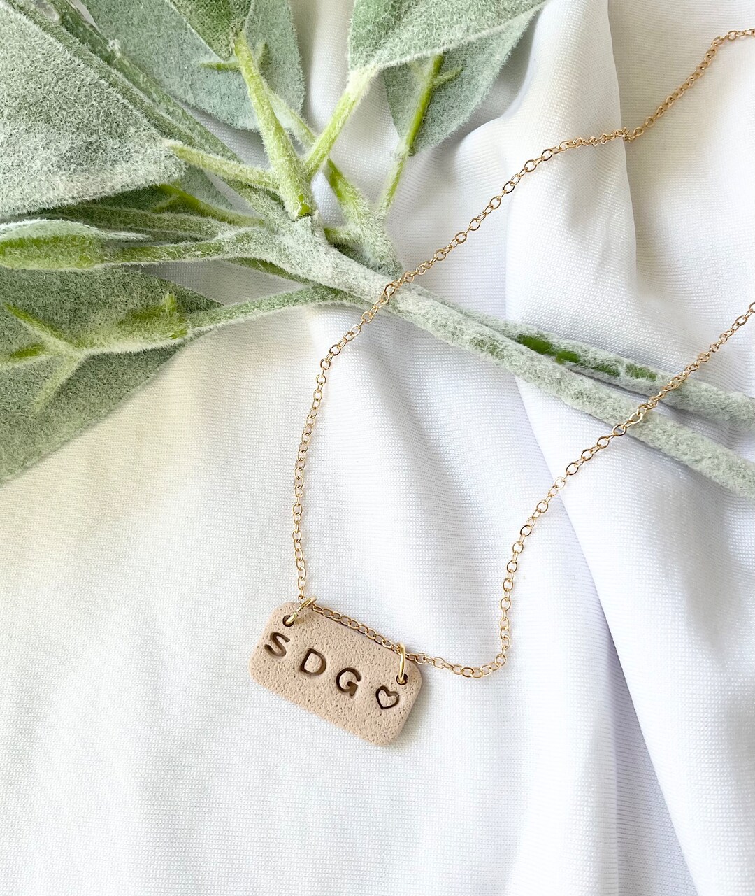 SDG Soli Deo Gloria Necklace | Handmade Polymer Clay | Neutral Minimalist Jewelry | Reformed ...