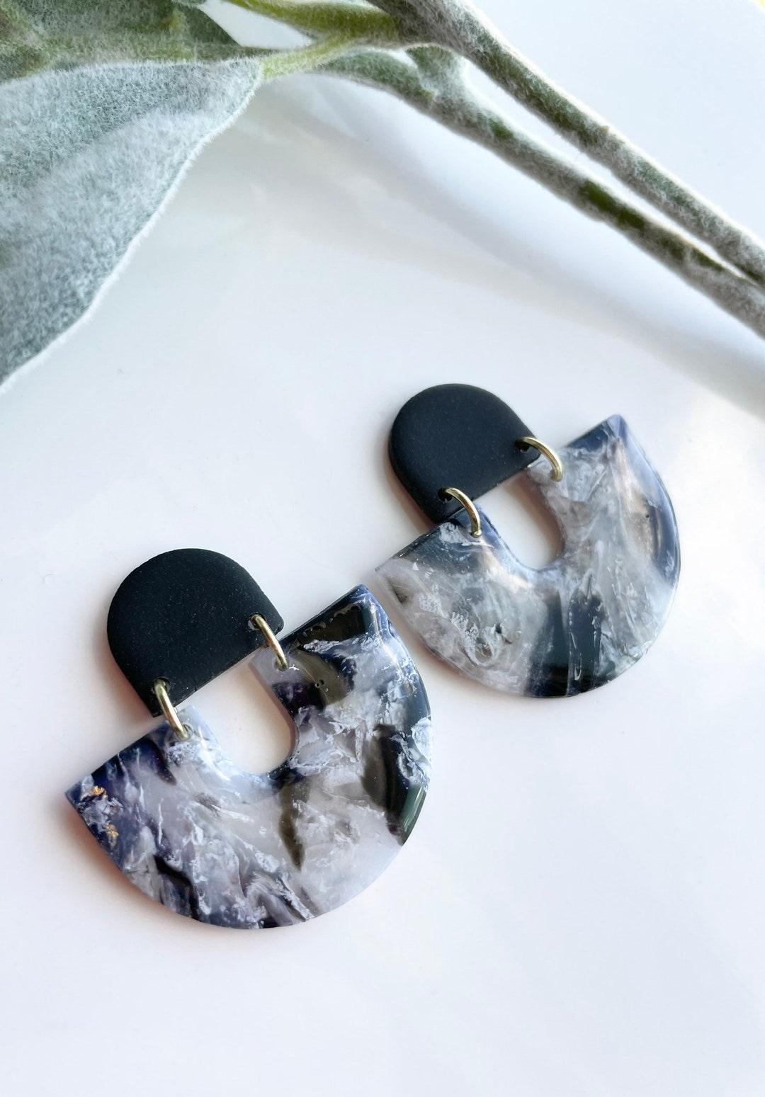 Black and Translucent Stone Earrings | POLYMER CLAY EARRINGS | Handmade ...