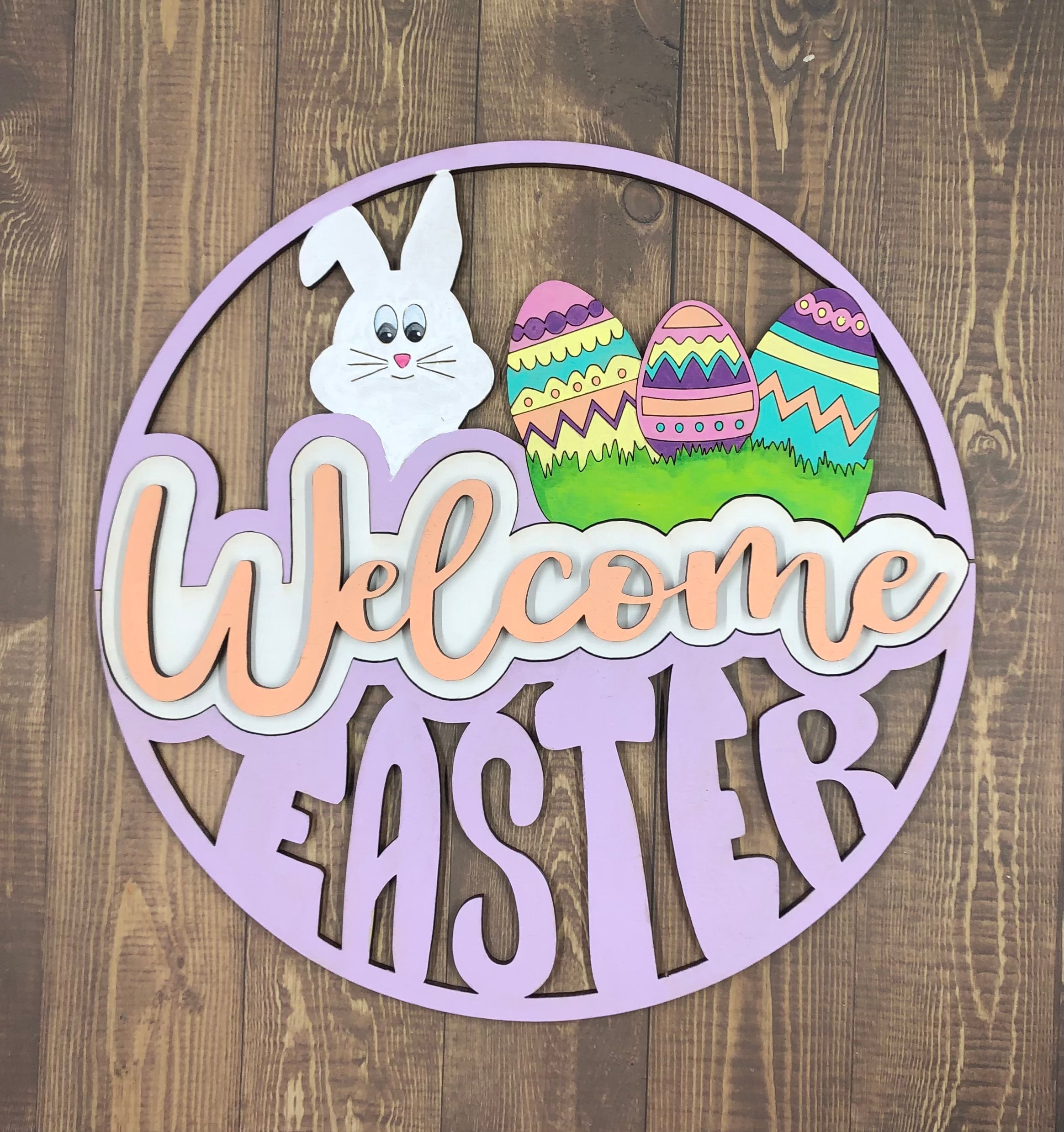 SVG Easter Welcome Sign Front Door, SVG Door Hanger, Easter Round ...