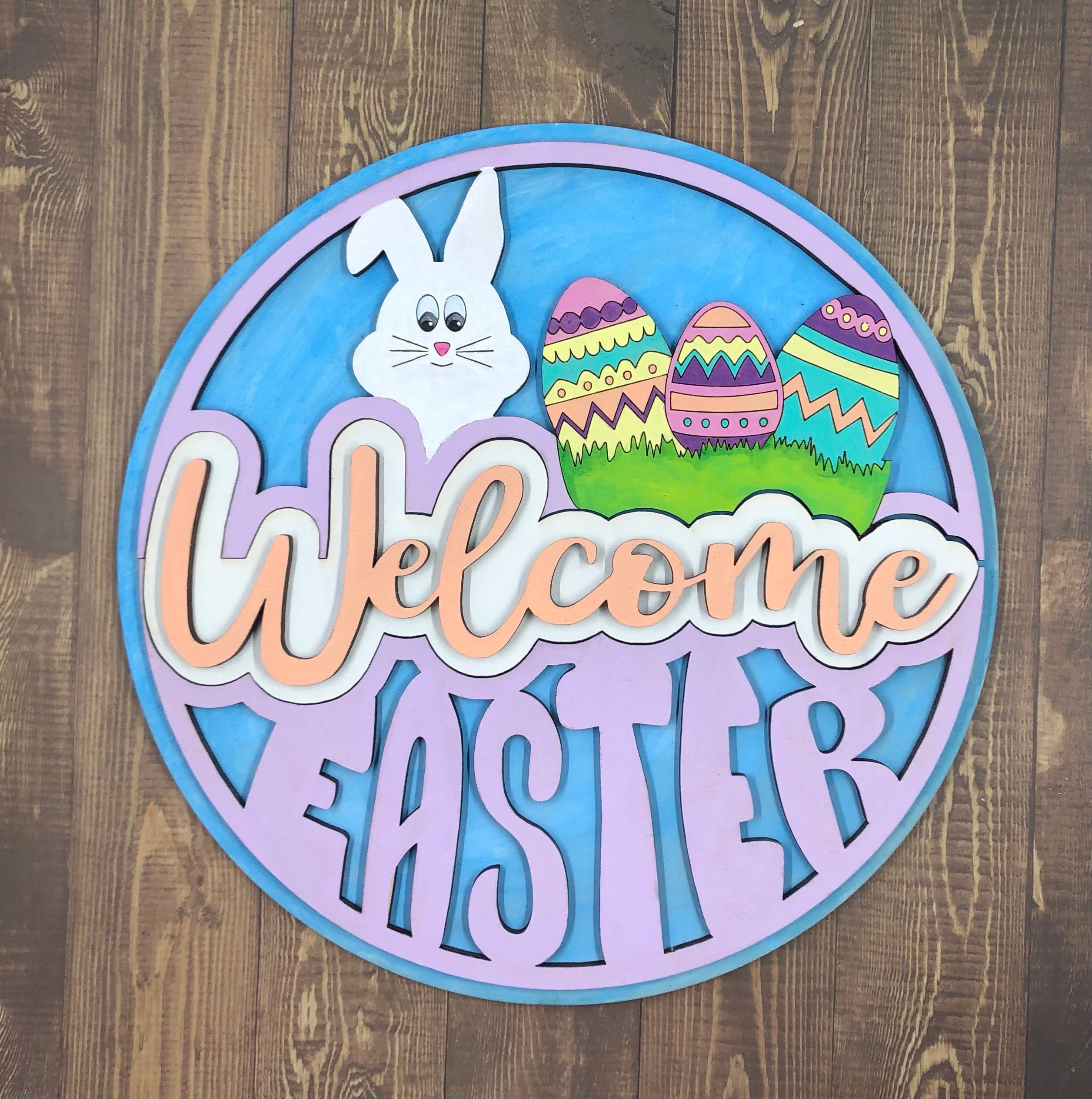 SVG Easter Welcome Sign Front Door, SVG Door Hanger, Easter Round ...