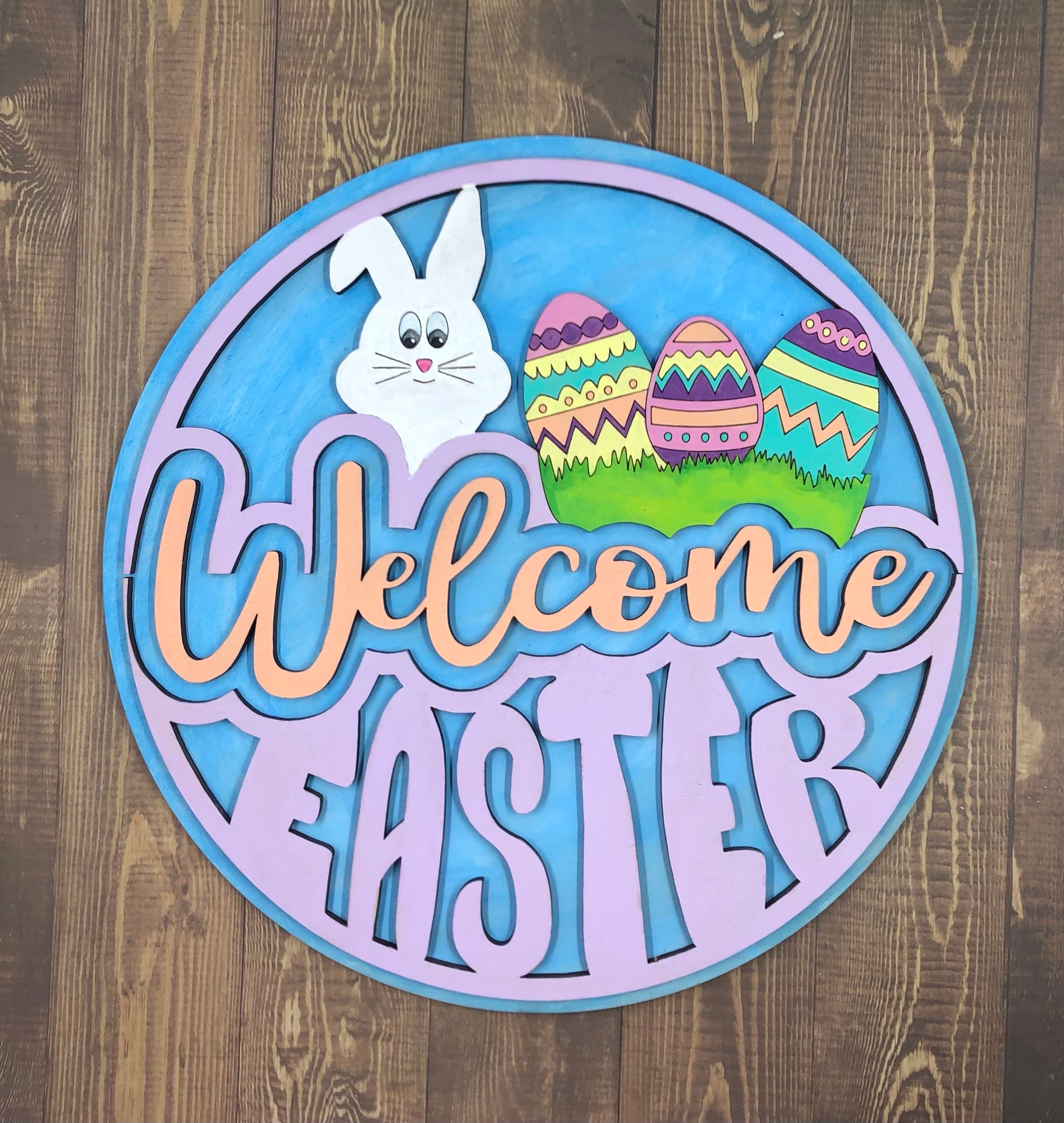 SVG Easter Welcome Sign Front Door, SVG Door Hanger, Easter Round ...