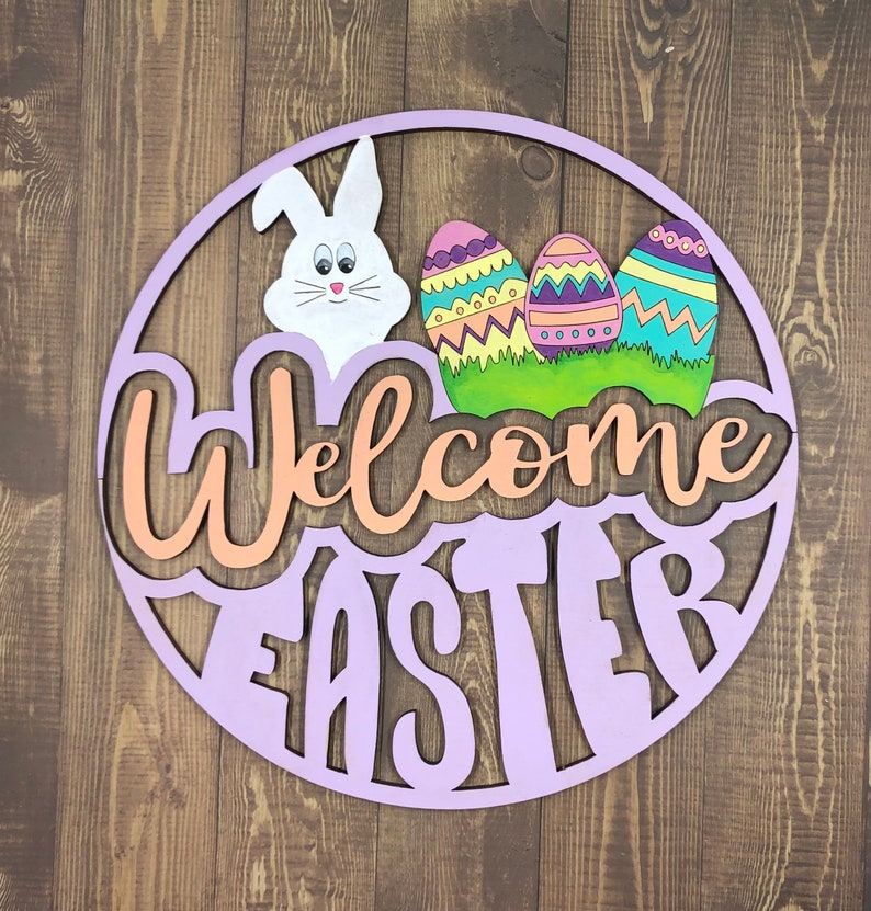 SVG Easter Welcome Sign Front Door, SVG Door Hanger, Easter Round ...