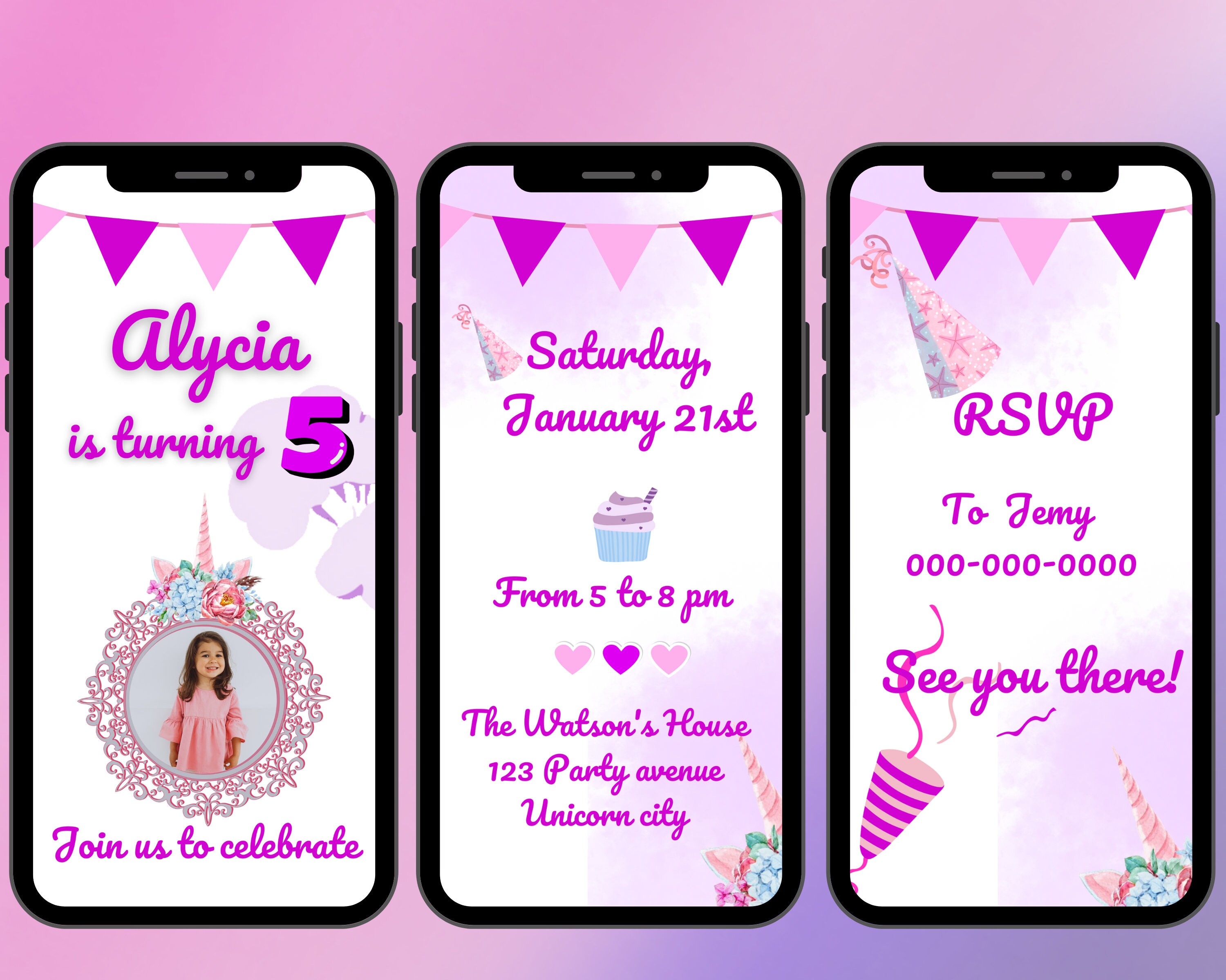 Electronic Birthday Invitation | Unicorn Photo Birthday Invite | Custom ...