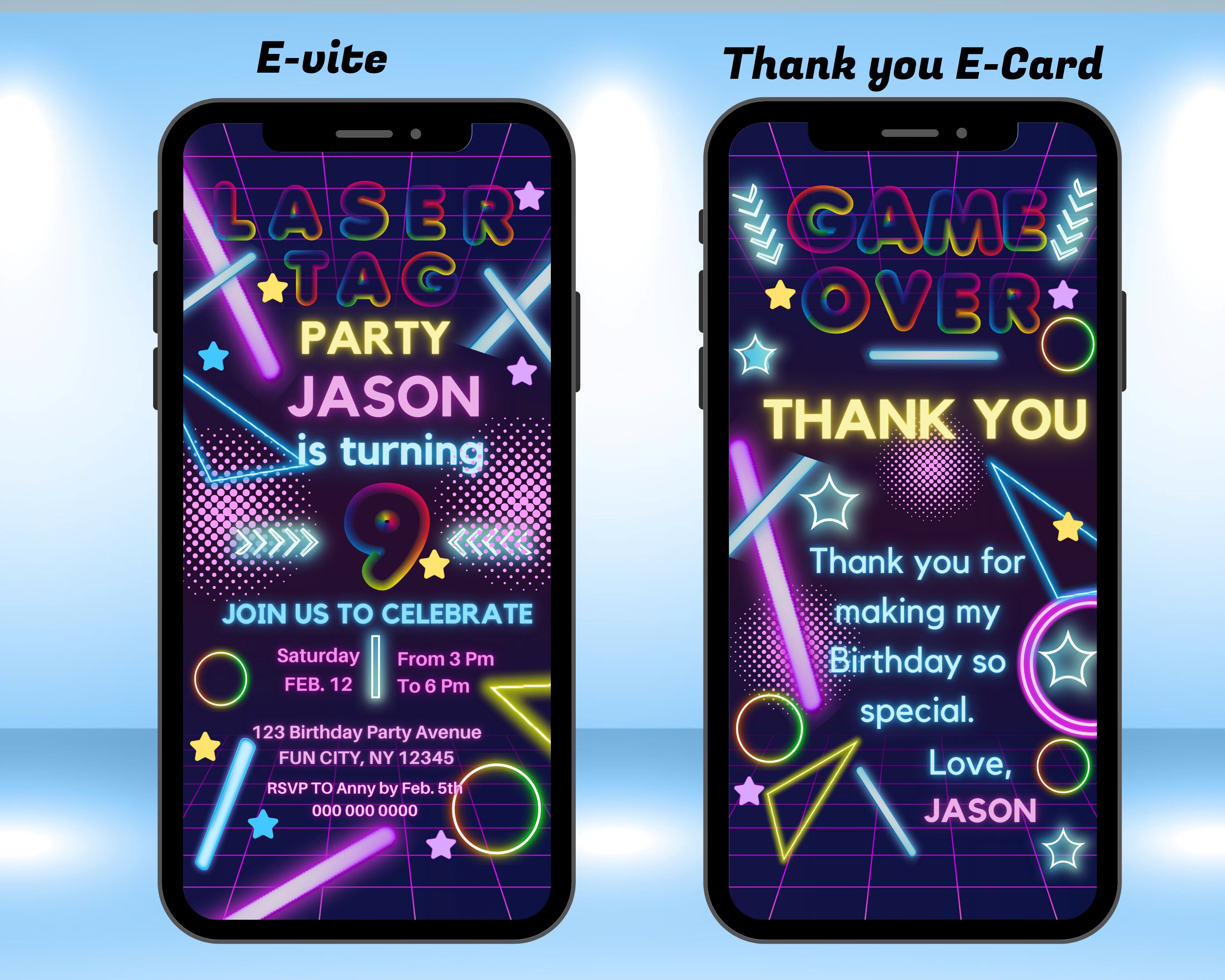 Laser Tag Birthday Invitation for Kids | Laser Tag Invite | Glow Party ...