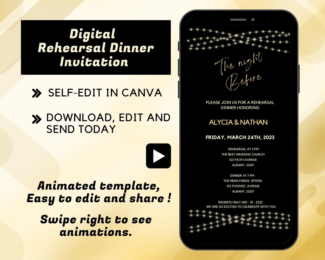Digital Rehearsal Dinner Invitation Template | Modern Minimalist ...