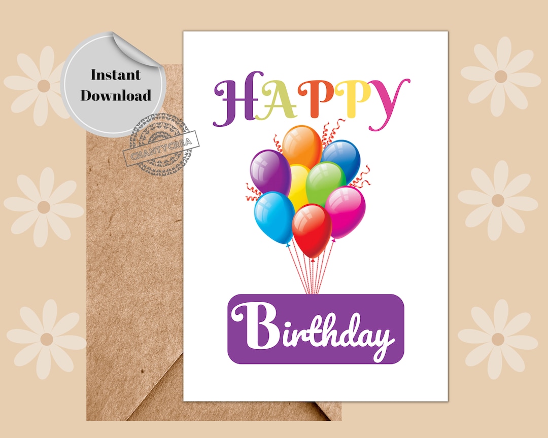 Printable Balloon Birthday Card for Kids | Digital Happy Birthday Card ...