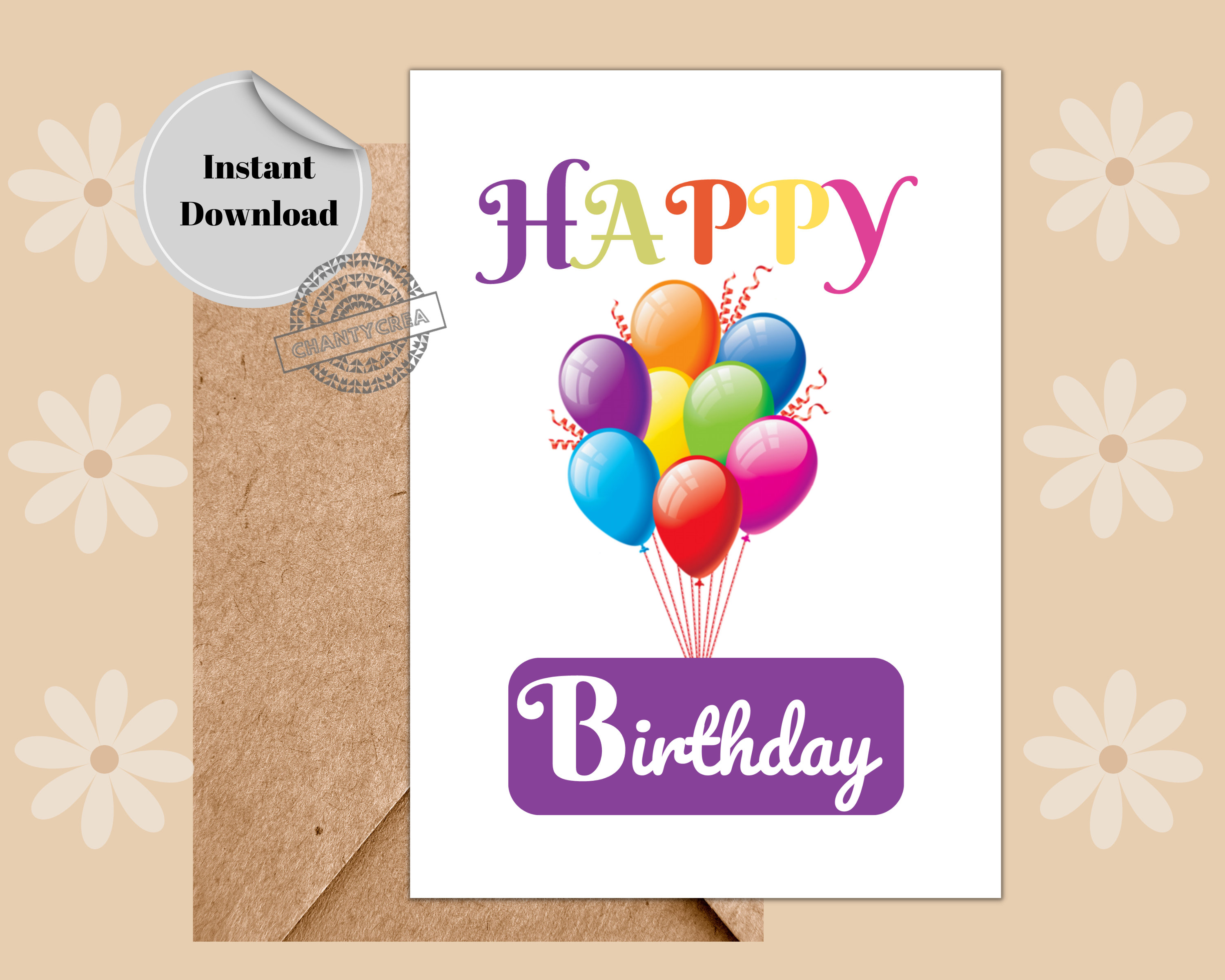 Printable Balloon Birthday Card for Kids | Digital Happy Birthday Card ...