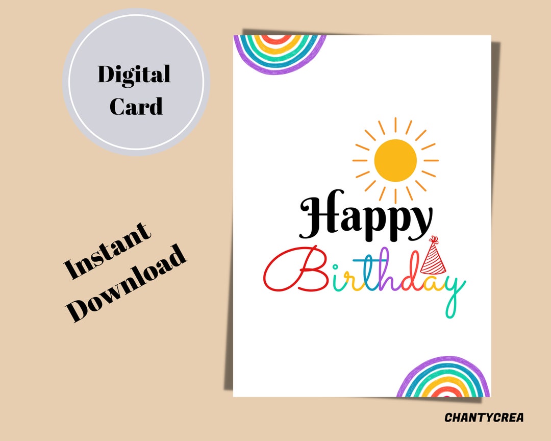 Printable Rainbow Happy Birthday Card for Kids | Rainbow Birthday Card ...
