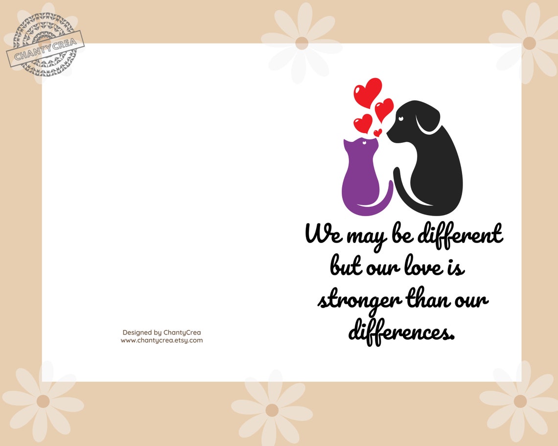 Digital Download Valentines Day Card for Him or Her | Cat and Dog Card ...