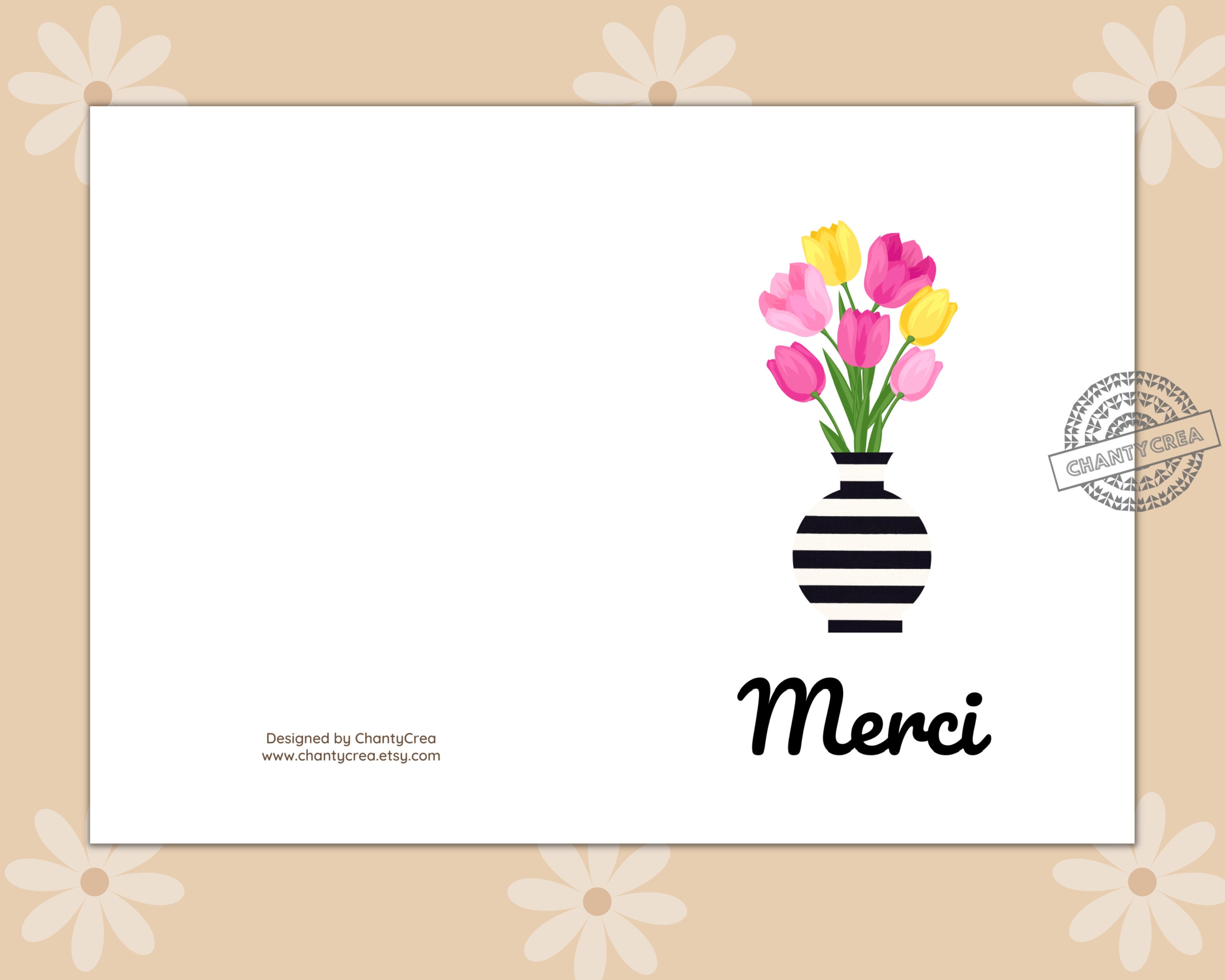 Merci Thank You Cards | Printable Thank You Notes | Flower Gratitude ...