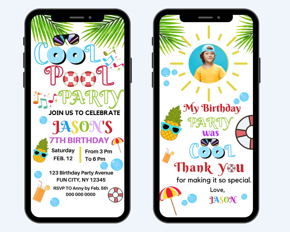 Cool Pool Party Invitation for Kids | Pool Birthday Invitation | Boy or ...