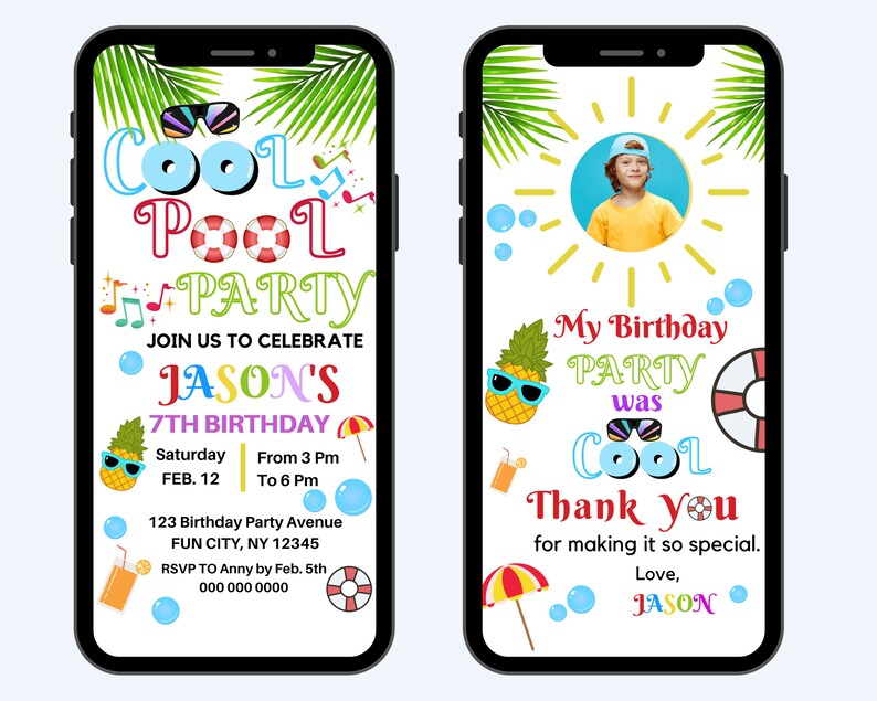 Cool Pool Party Invitation for Kids | Pool Birthday Invitation | Boy or ...