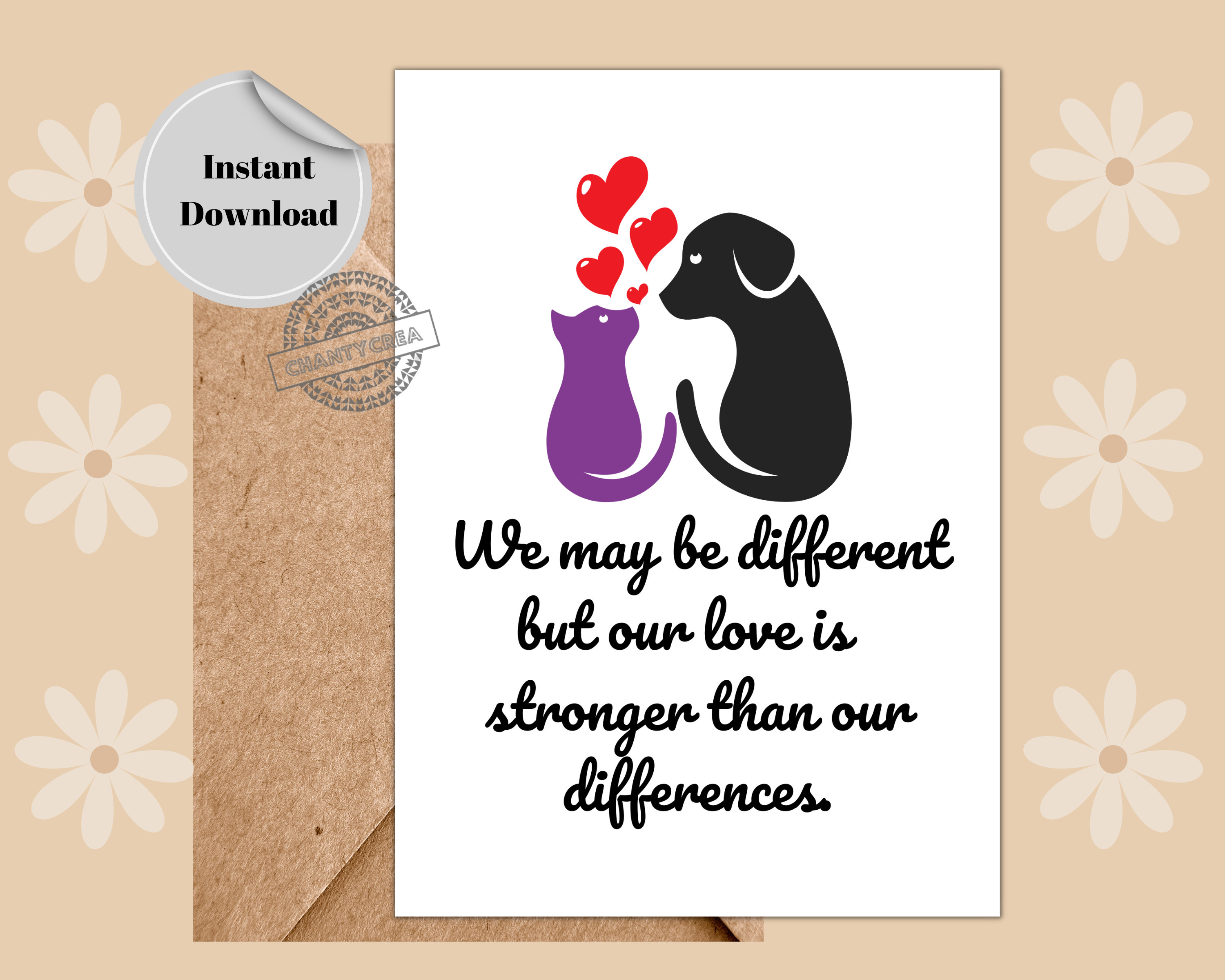 Digital Download Valentines Day Card for Him or Her | Cat and Dog Card ...