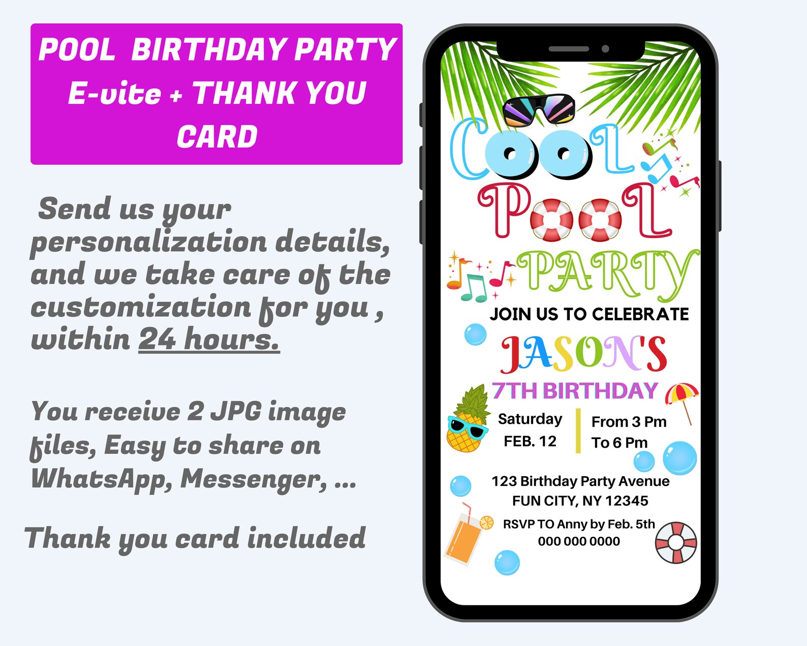 Cool Pool Party Invitation for Kids | Pool Birthday Invitation | Boy or ...