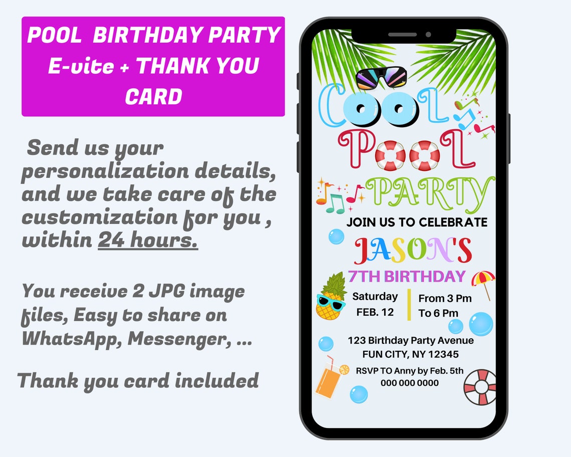 Pool Party Invitation for Kids | Pool Birthday Invitation | Boy or Girl ...