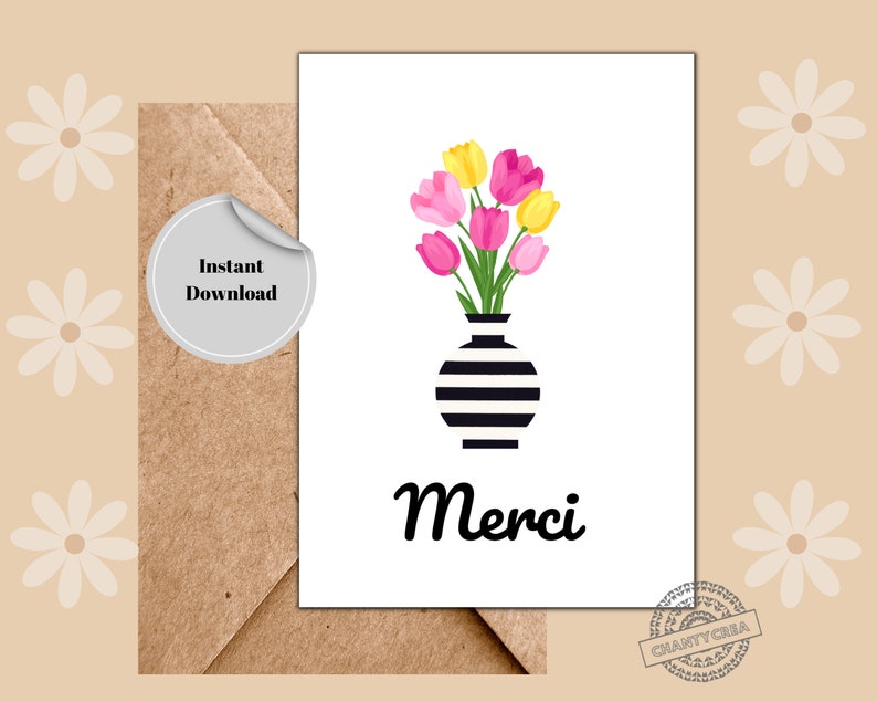 Merci Thank You Cards | Printable Thank You Notes | Flower Gratitude ...