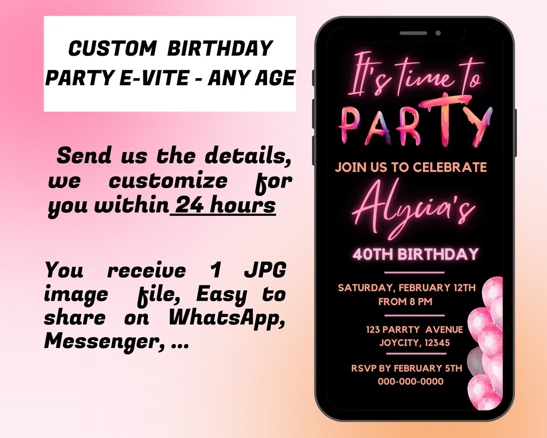 Custom Digital Birthday Party Invitation for Women | Electronic Party ...