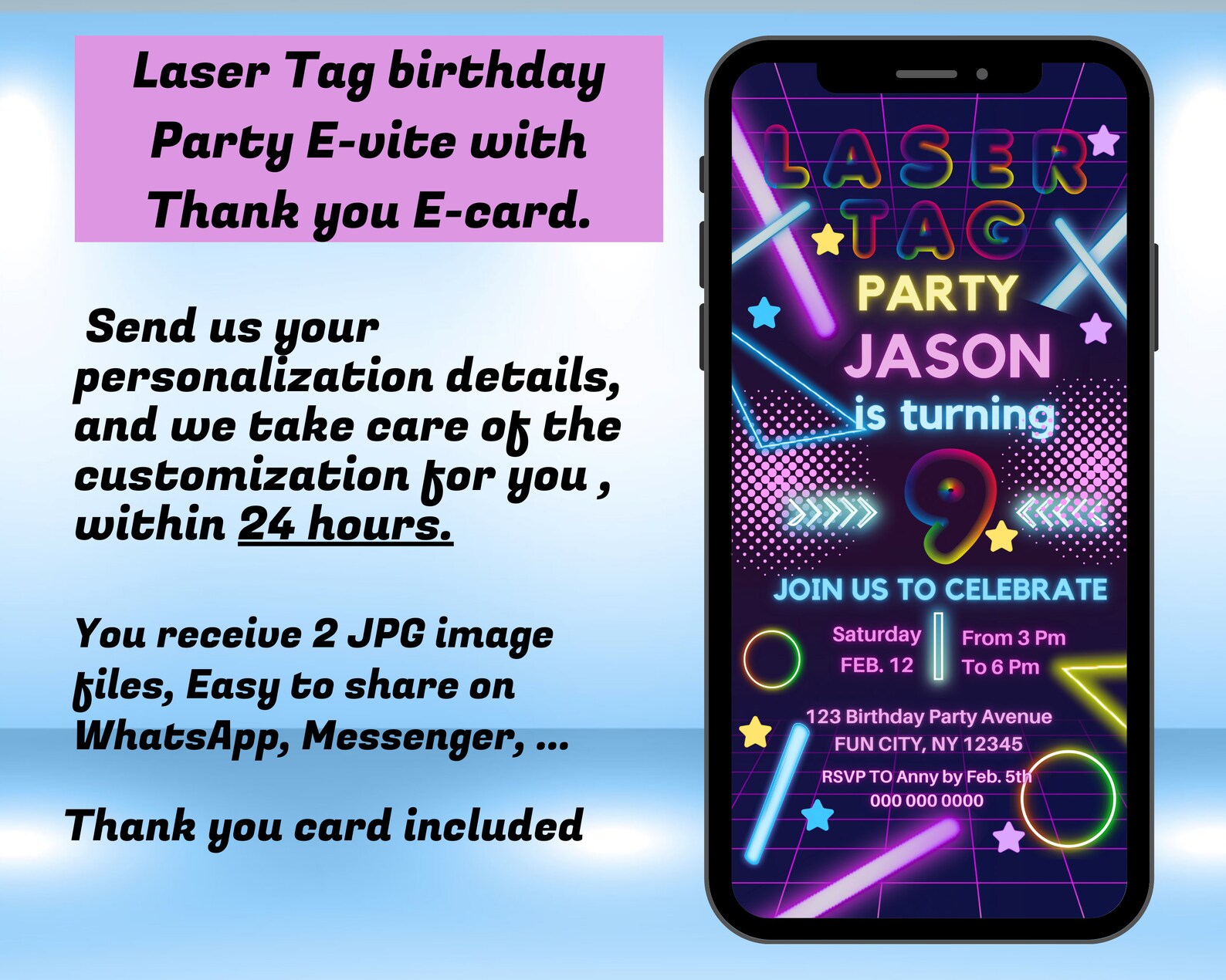 Laser Tag Birthday Invitation for Kids | Laser Tag Invite | Glow Party ...