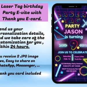 Laser Tag Birthday Invitation for Kids | Laser Tag Invite | Glow Party ...