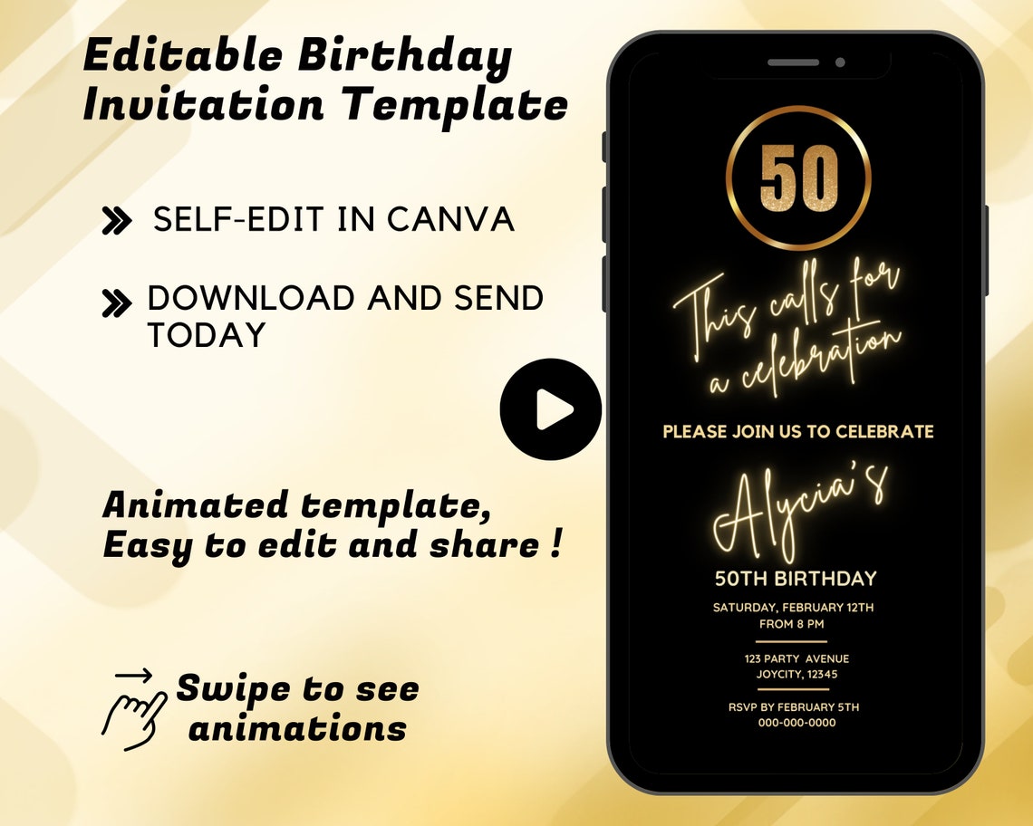 Electronic 50th Birthday Invitation | Digital Birthday Party Invite ...