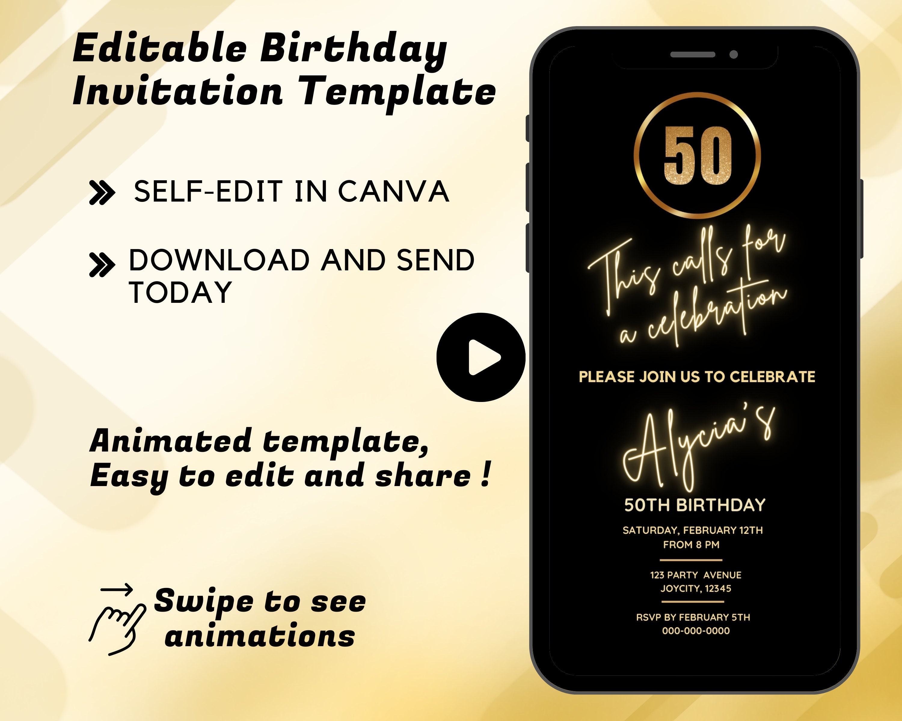 Electronic 50th Birthday Invitation | Digital Birthday Party Invite ...