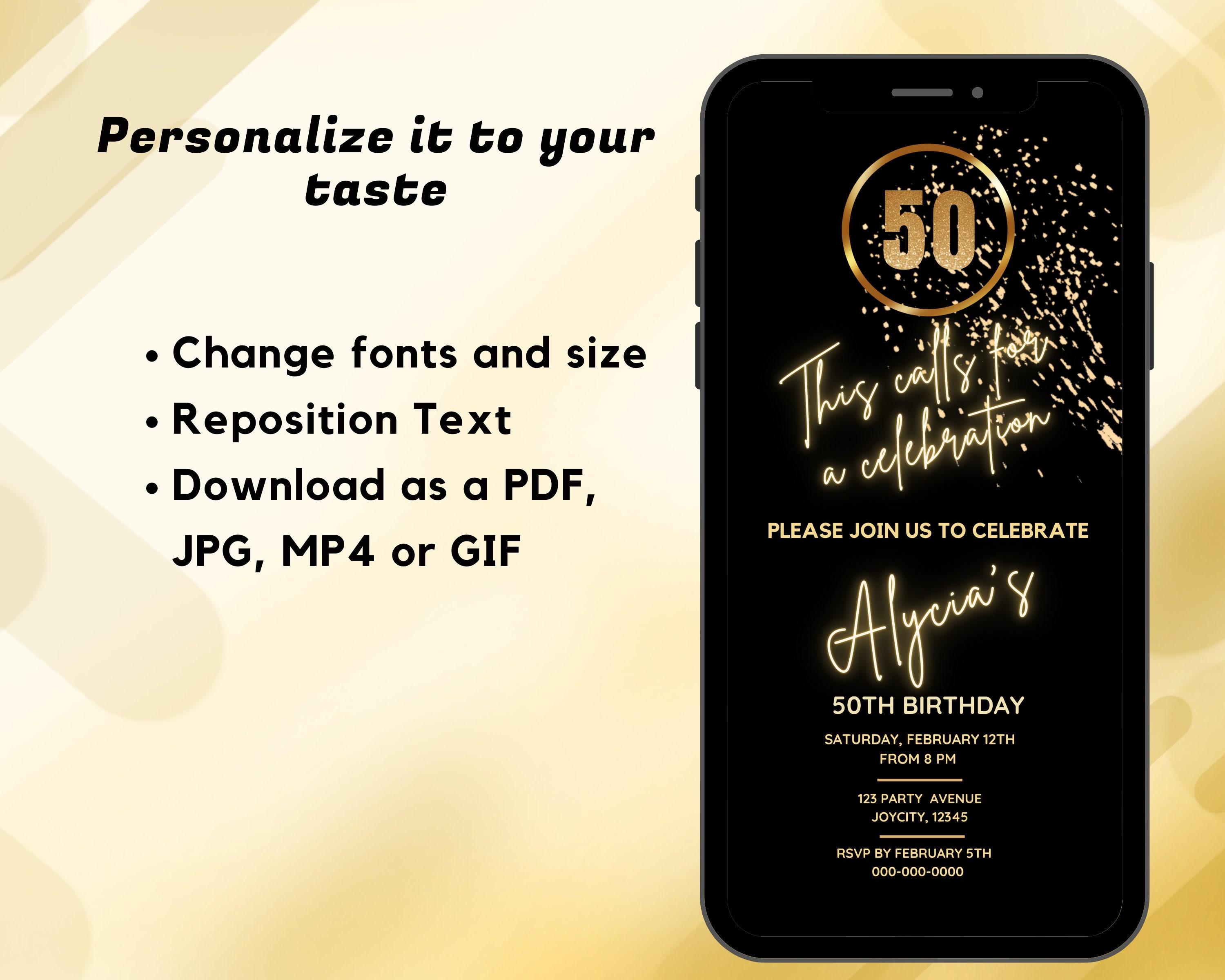 Electronic 50th Birthday Invitation | Digital Birthday Party Invite ...