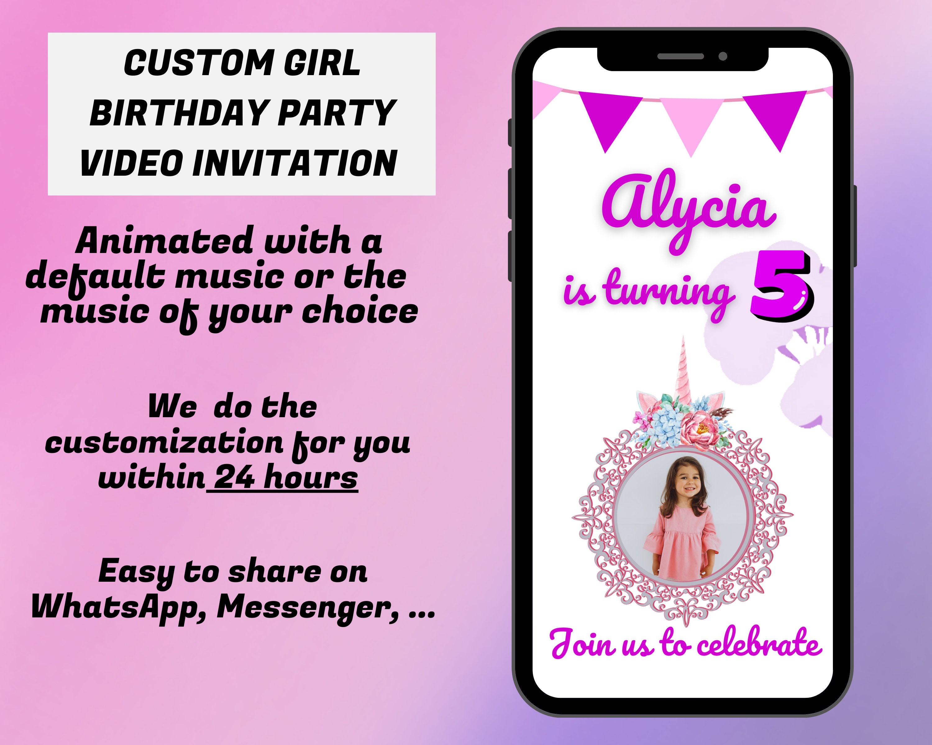 Electronic Birthday Invitation | Unicorn Photo Birthday Invite | Custom ...