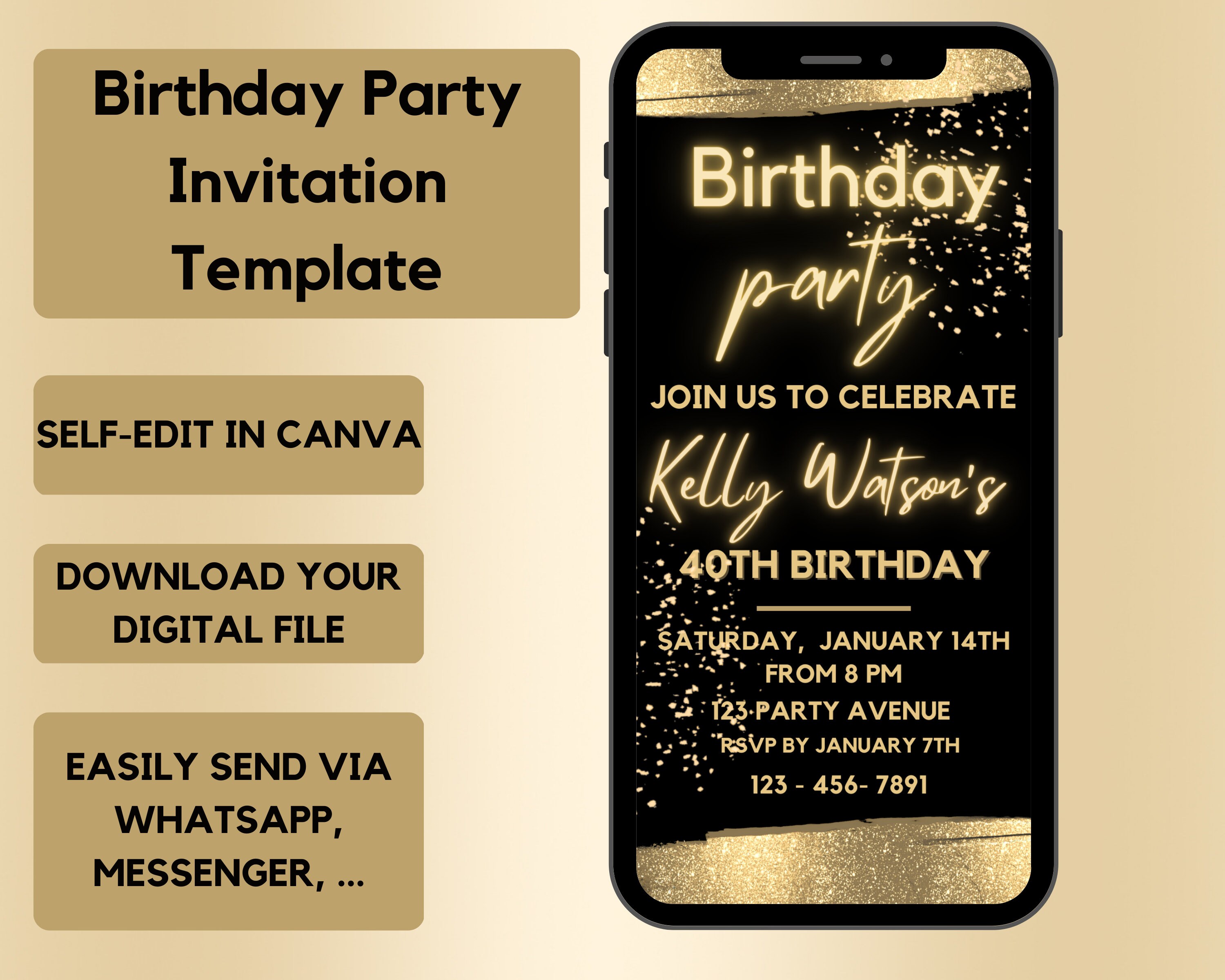 Electronic Digital Birthday Invitation With Animations | Black and Gold ...