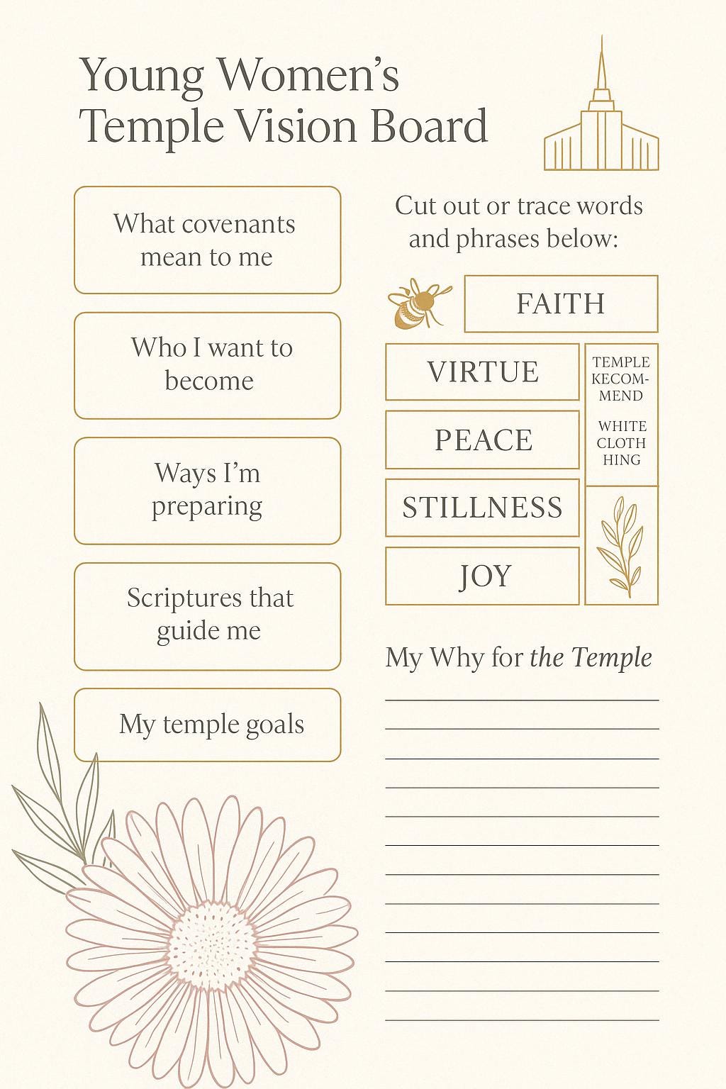LDS Young Women Temple Vision Board Printable | Faith-based Youth ...