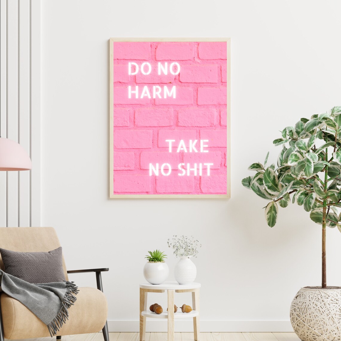 Pink Wall Art Print Neon Sign Do No Harm Quote Dorm Decor - Etsy