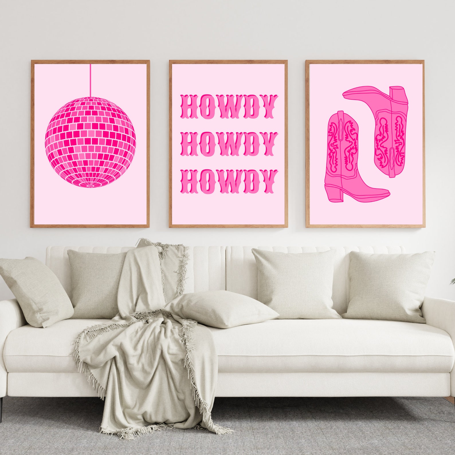 Pink Wall Art Set Howdy Print Hot Pink Room Decor Disco - Etsy