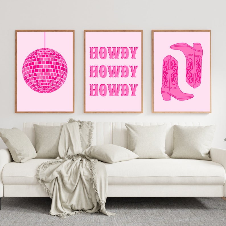 Pink Wall Art Set Howdy Print Hot Pink Room Decor Disco - Etsy