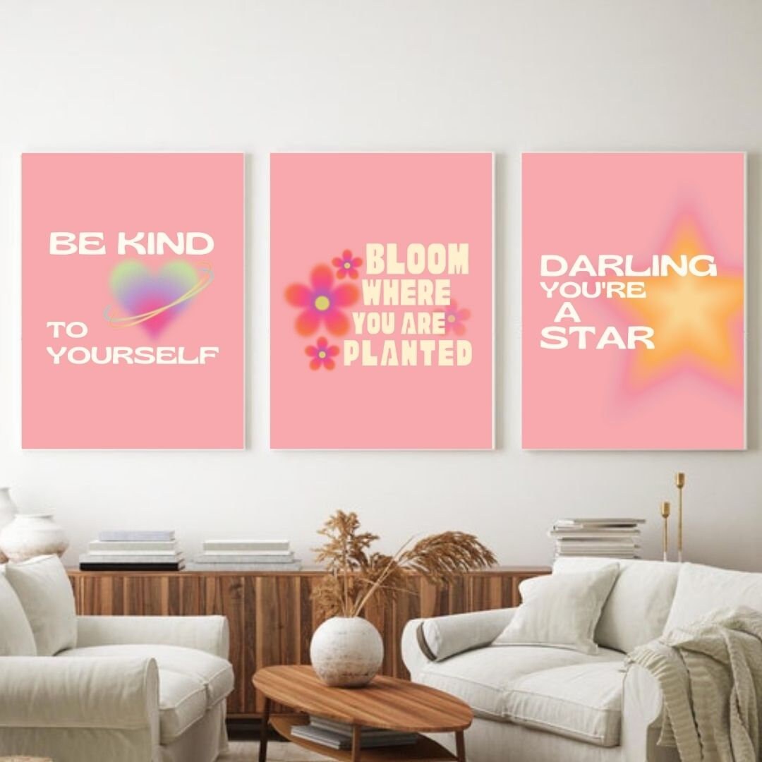 Pink Wall Art Set, Aesthetic Room Decor, Girly Wall Art, Floral Picture ...