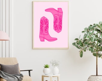 Hot Pink Cowboy Boot Digital Print - Etsy