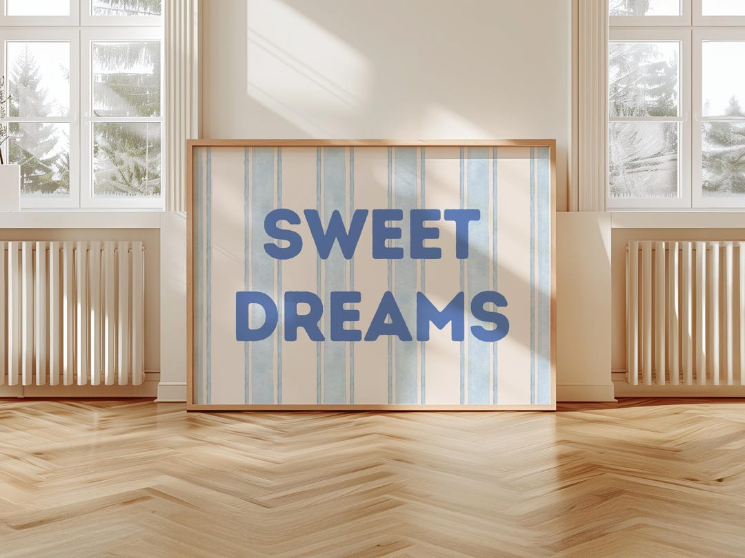 Sweet Dreams Poster, Blue Wall Art, Trendy Room Decor, Vintage Print ...