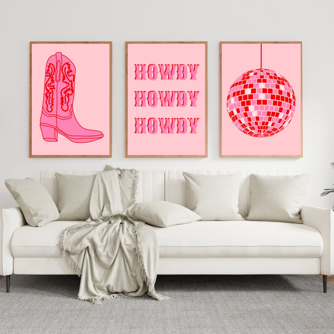 Pink and Red Wall Art Set of 3, Trendy Room Decor, Pink Wall Art, Dorm ...