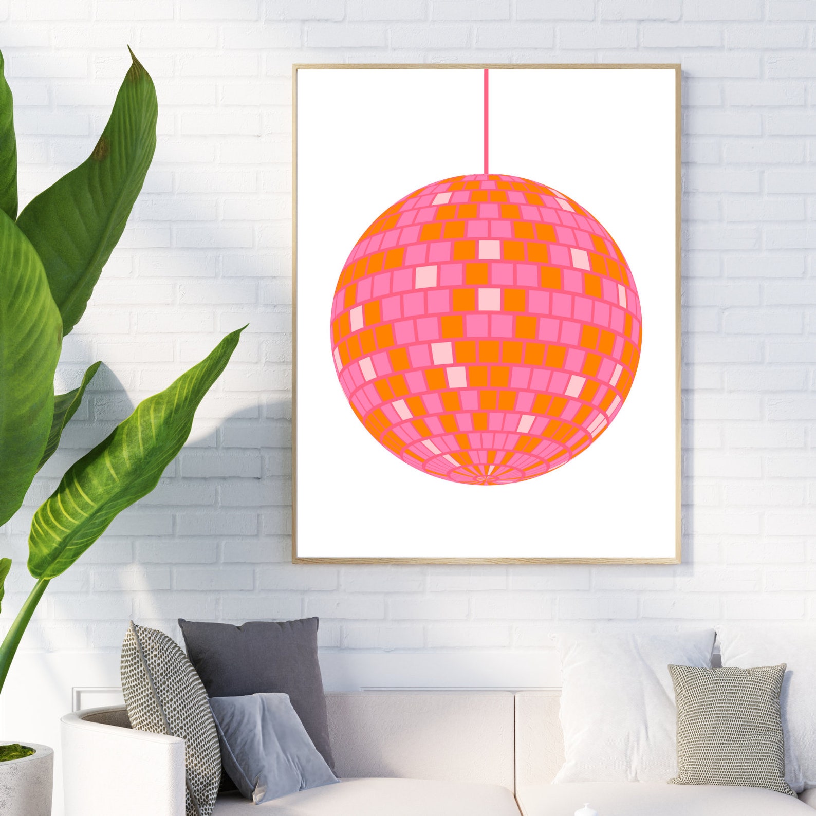 Disco Print, Pink and Orange Wall Art, Disco Ball, Pink and Orange Room ...