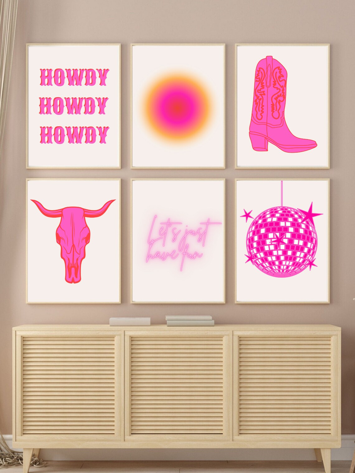 Pink Wall Collage Set, Pink Wall Art, Howdy Wall Art, Picture Wall Kit ...